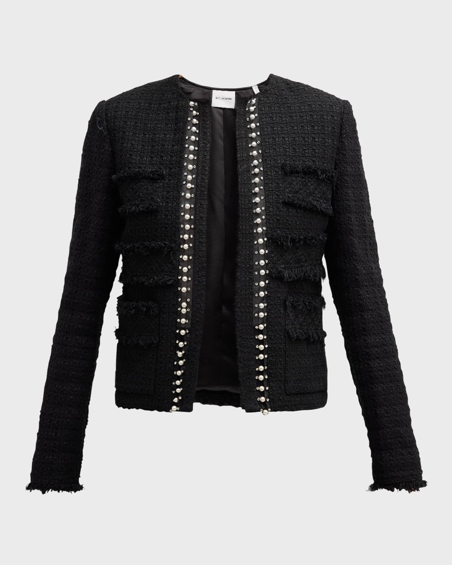 St. John Crystal-Embellished Italian Textured Tweed Jacket | Neiman Marcus