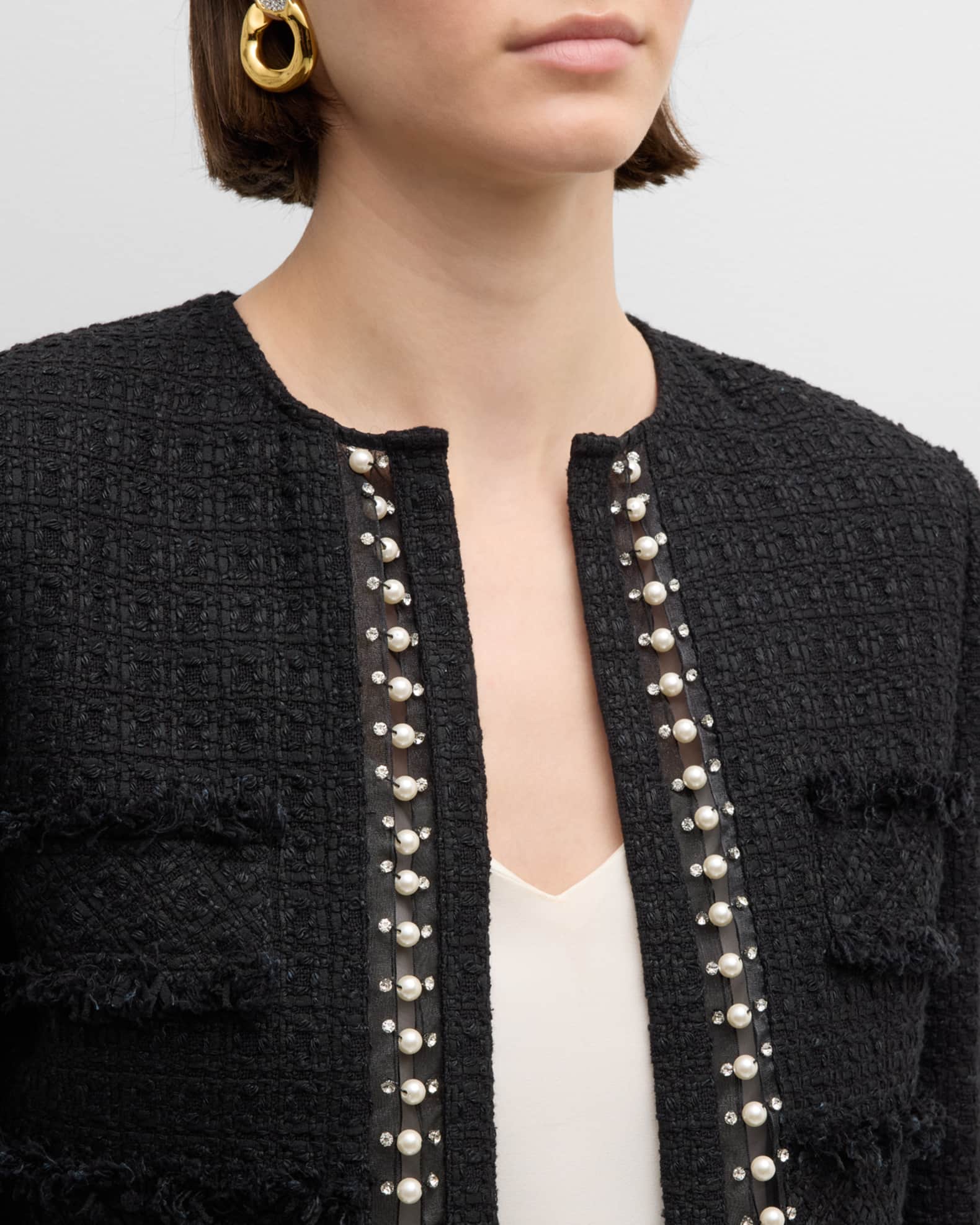 St. John Crystal-Embellished Italian Textured Tweed Jacket | Neiman Marcus