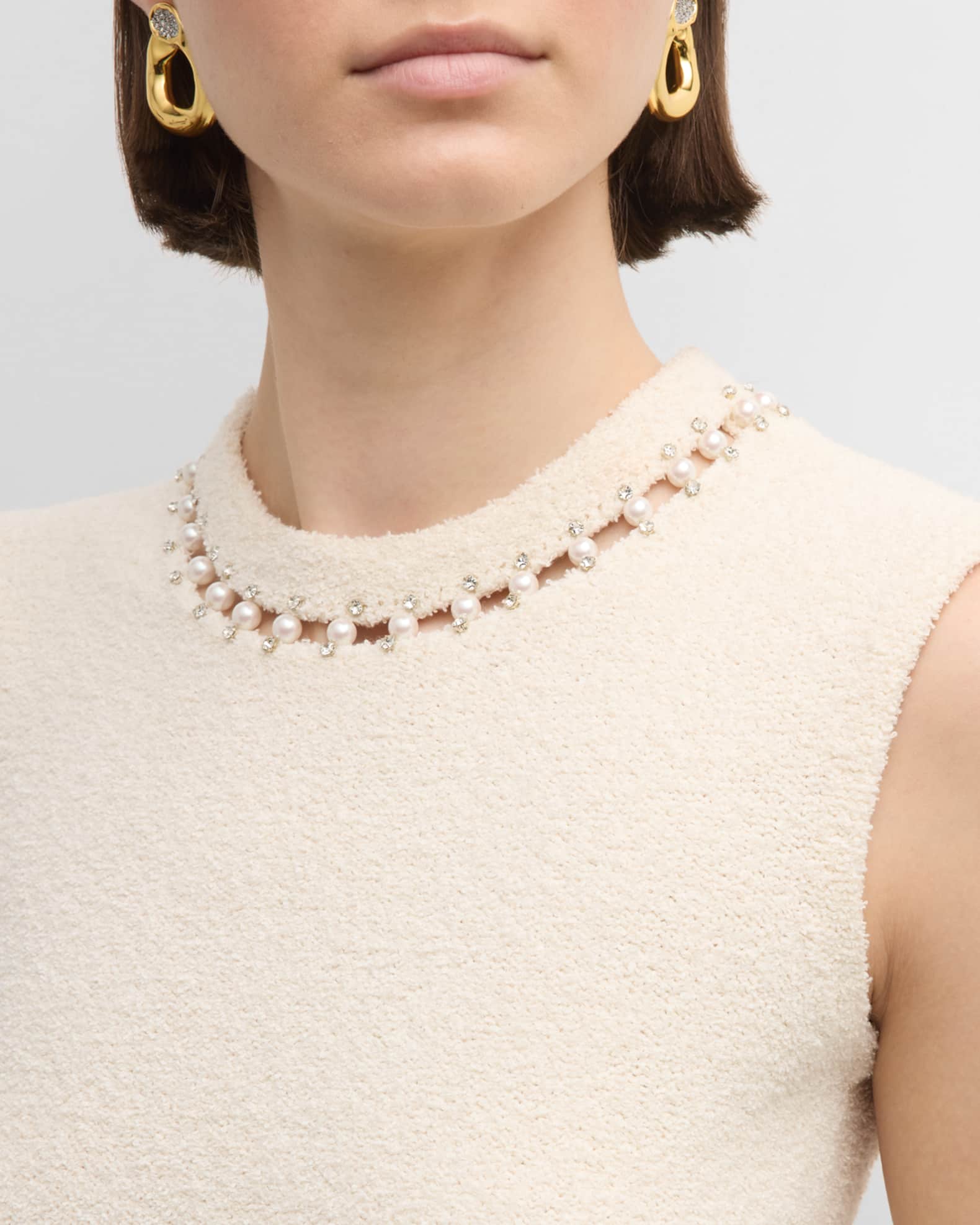 St. John Embellished Micro Boucle Stretch Knit Sleeveless Sweater ...