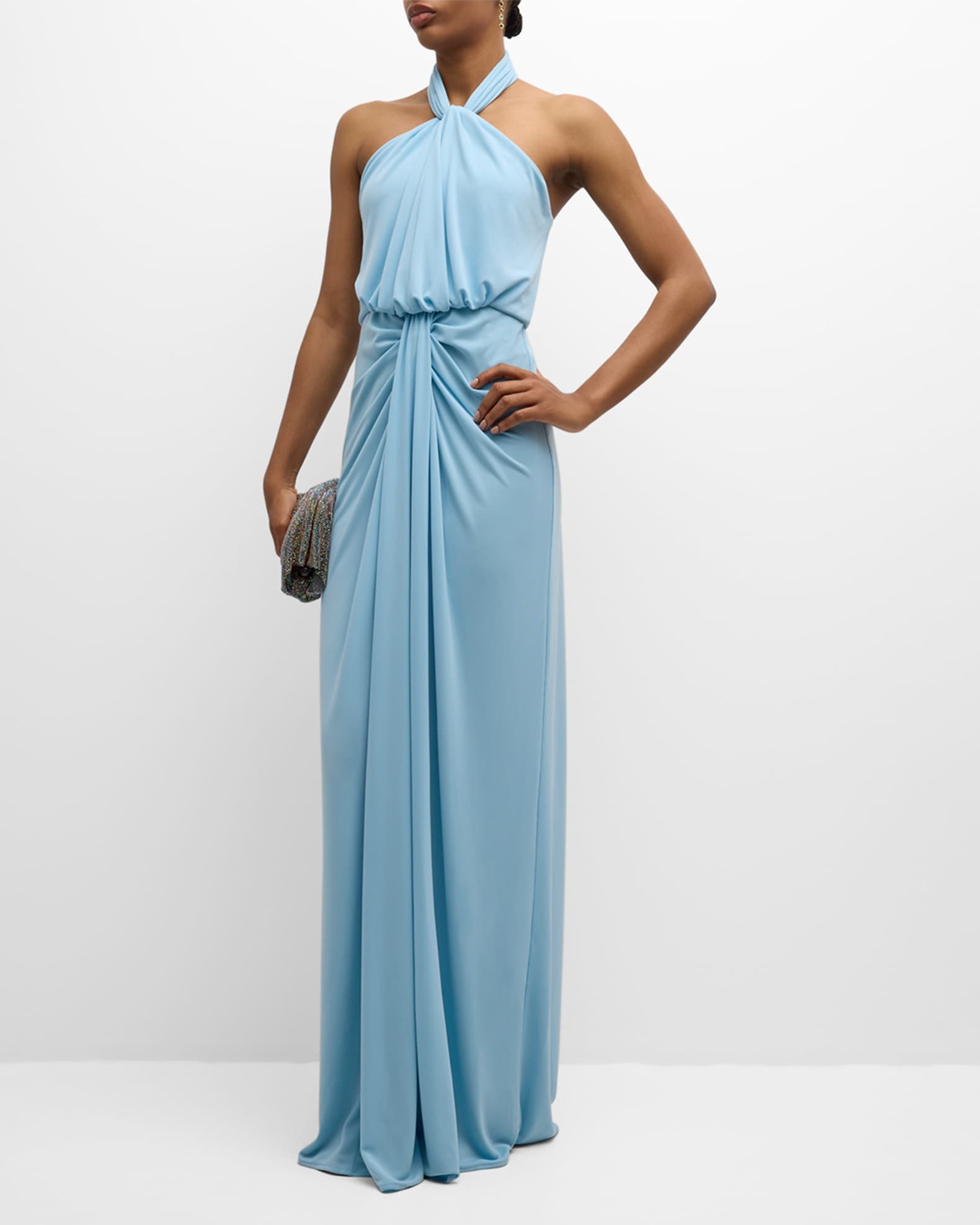 Cinq a Sept Kaily Backless Draped Halter Gown | Neiman Marcus