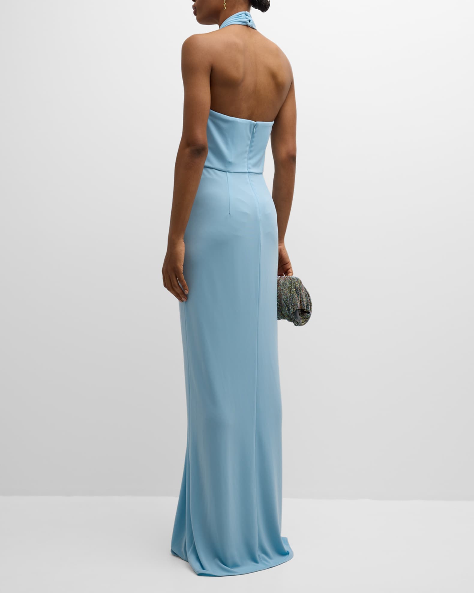 Cinq a Sept Kaily Backless Draped Halter Gown | Neiman Marcus