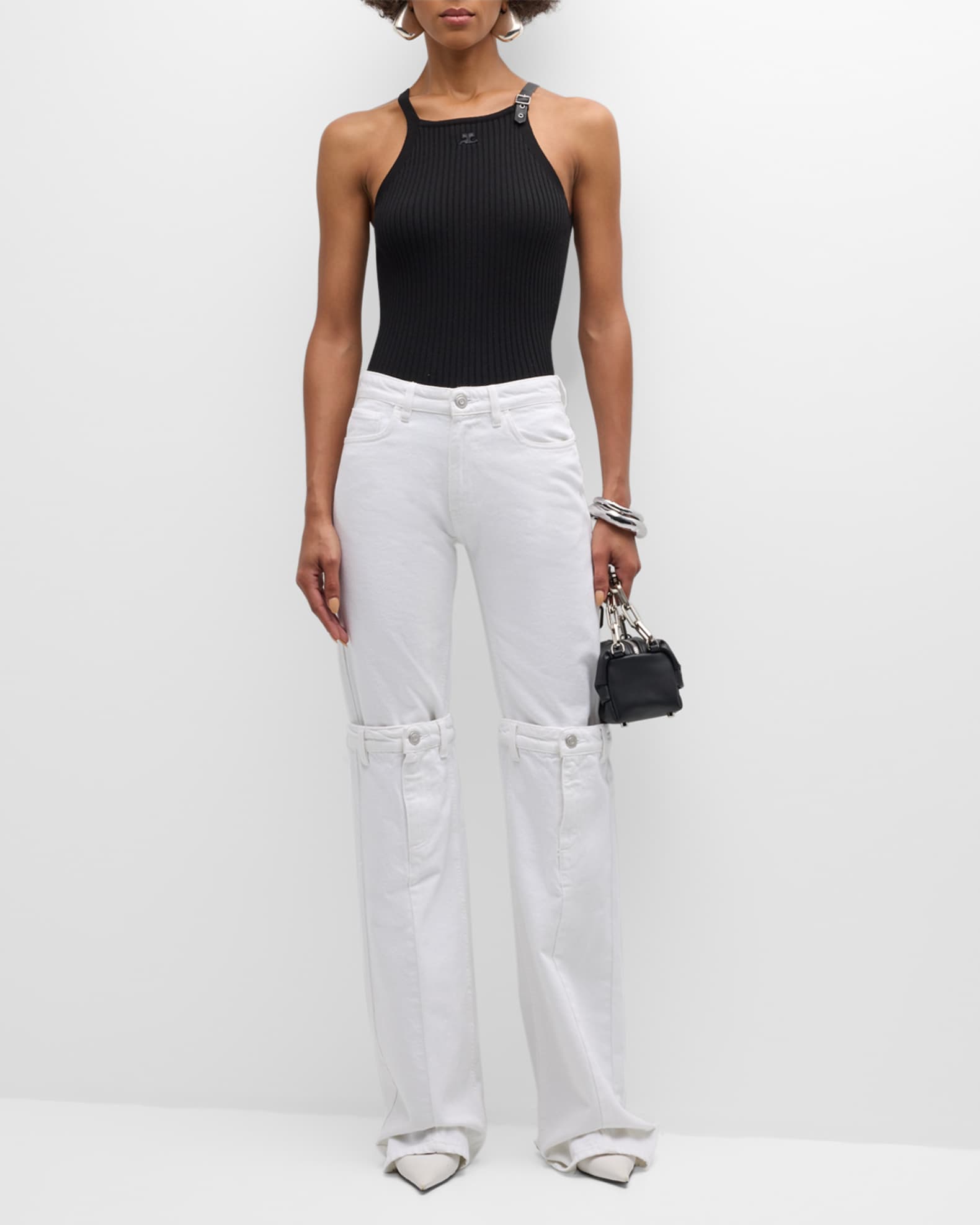 Coperni High-Rise Open Knee Flared Jeans | Neiman Marcus
