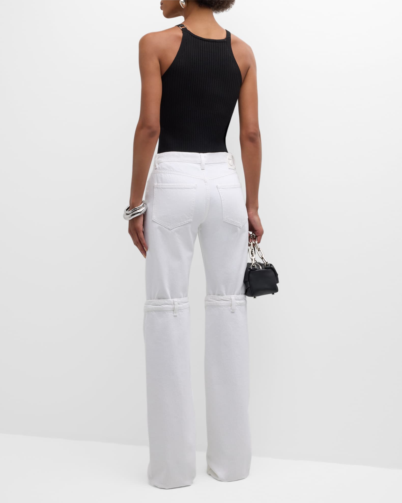 Coperni High-Rise Open Knee Flared Jeans | Neiman Marcus