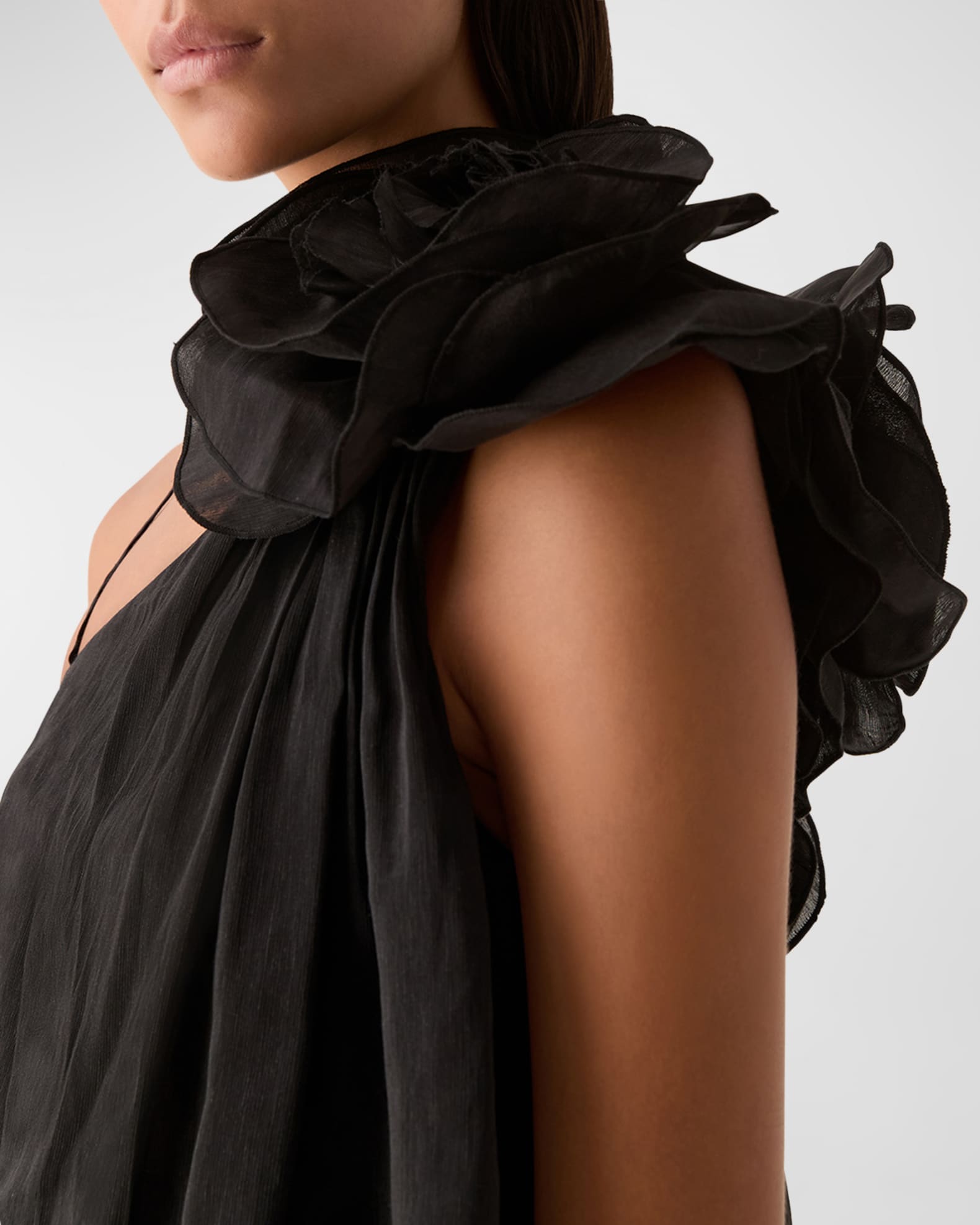 Aje Quintessa Flower Flared Linen Silk Top | Neiman Marcus