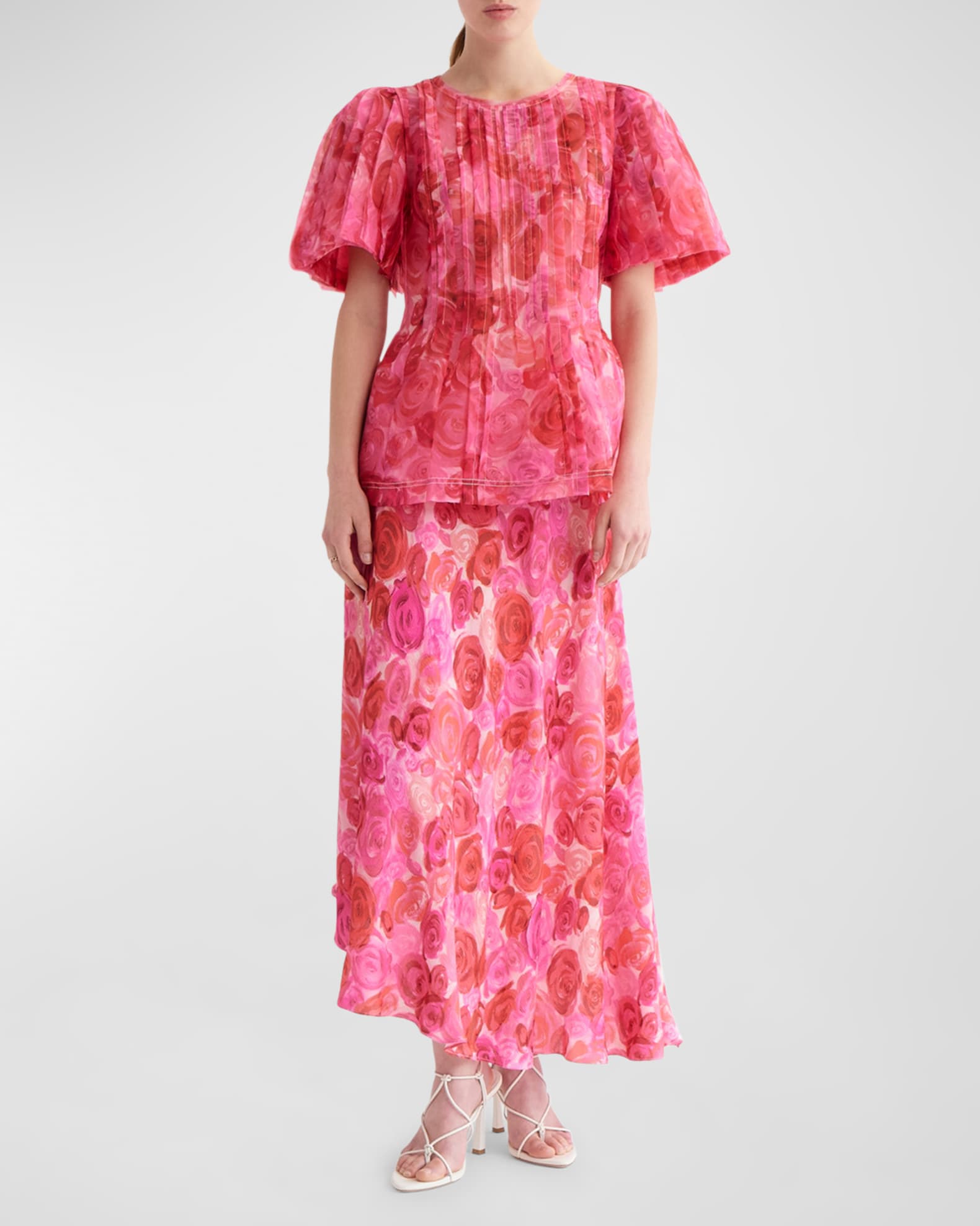 Aje Stella Linear Floral Ruffle Top | Neiman Marcus