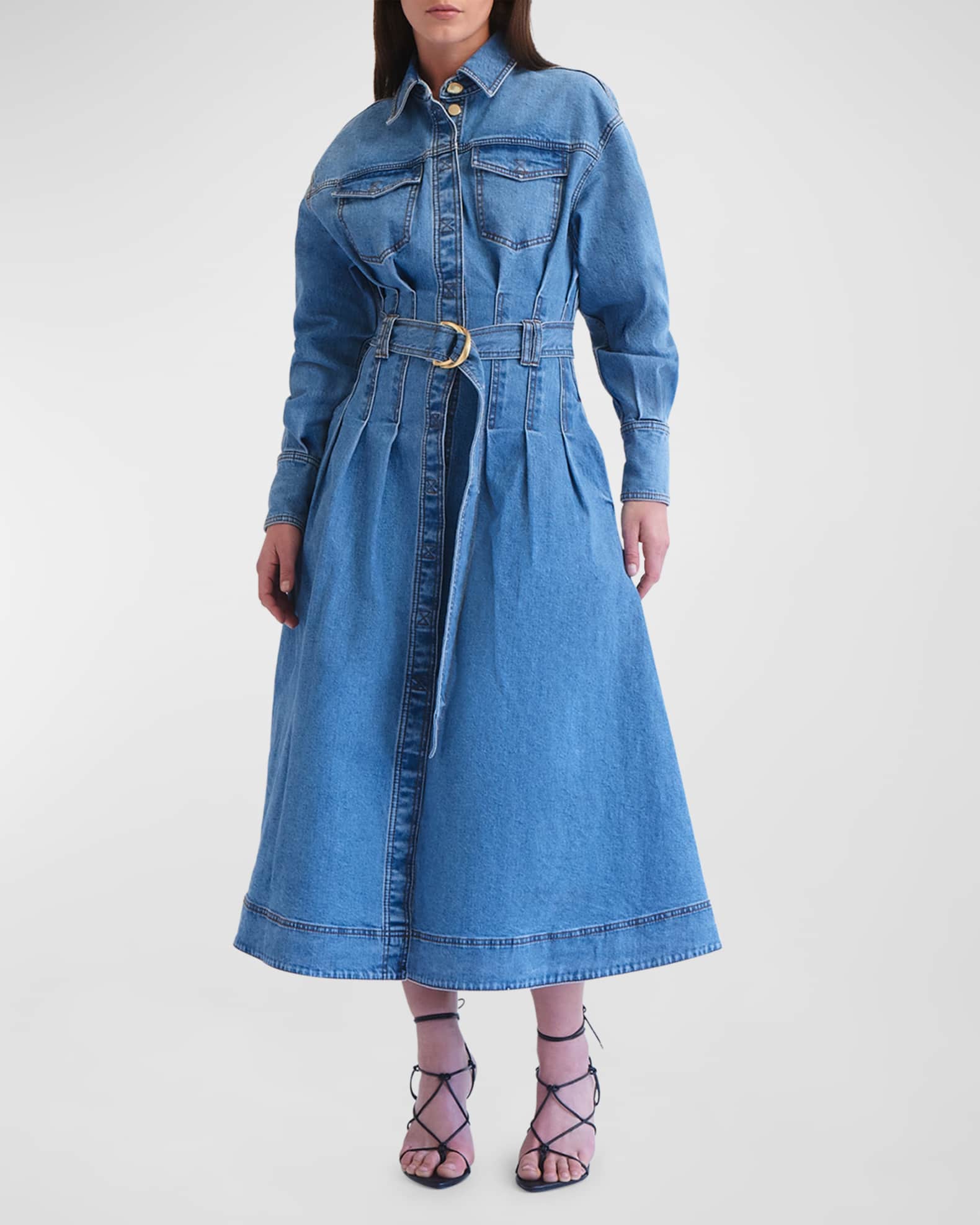 Aje Aradia Belted Denim Midi Dress | Neiman Marcus
