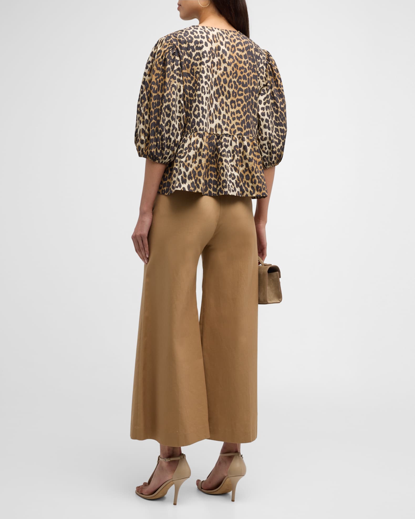 Ganni Printed Self-Tie Peplum Blouse | Neiman Marcus