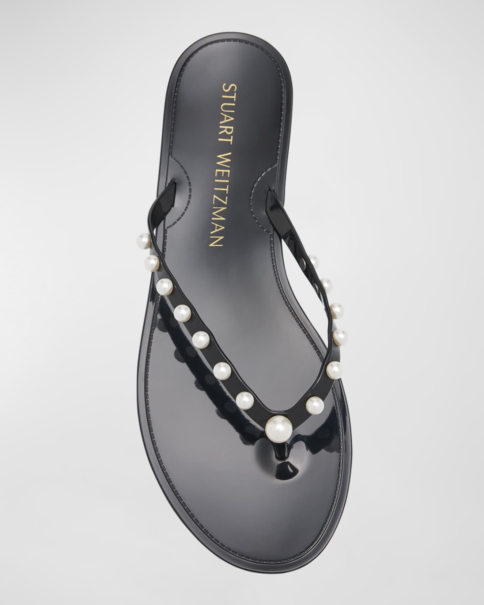 Stuart Weitzman Goldie Pearly Stud Jelly Thong Sandals | Neiman Marcus