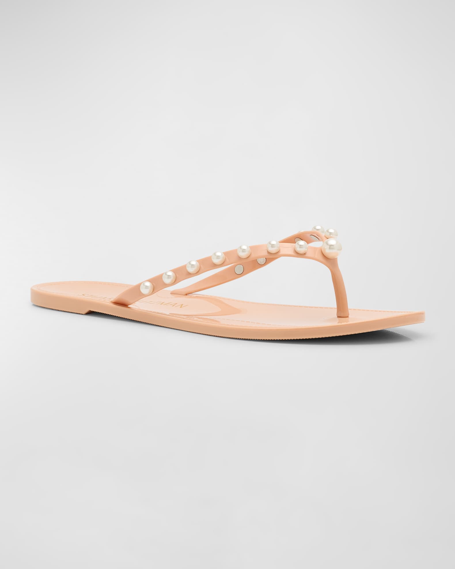 Stuart Weitzman Goldie Pearly Stud Jelly Thong Sandals | Neiman Marcus