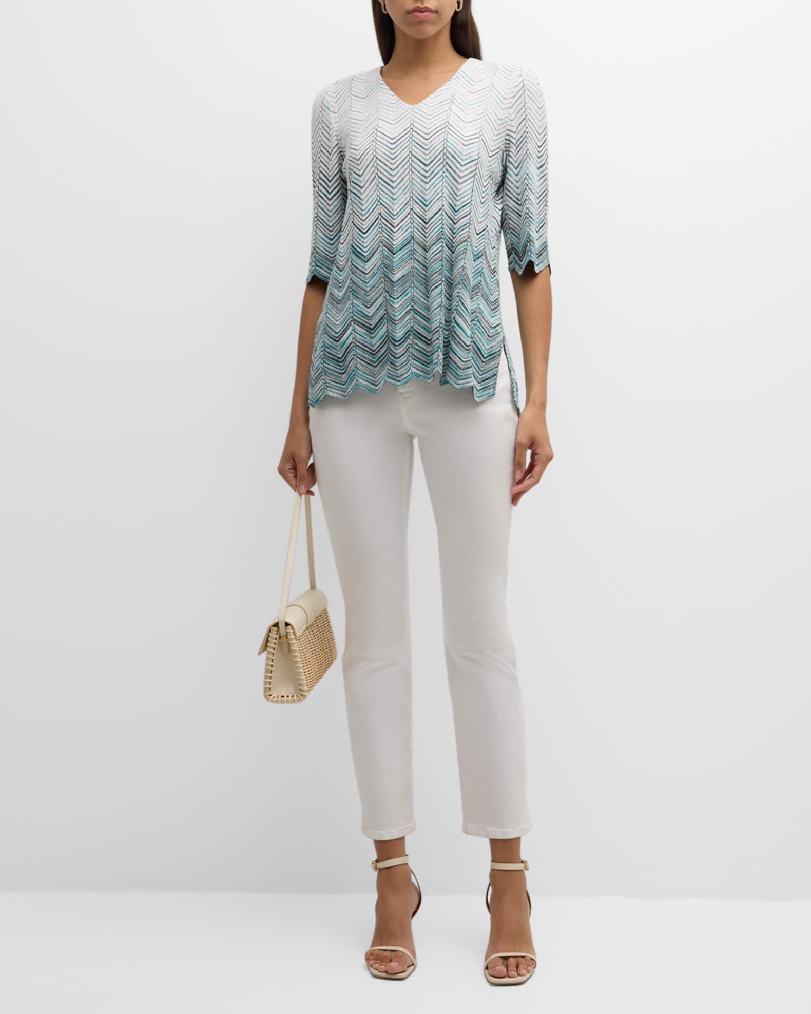 Misook Elbow-Sleeve Ombre Chevron Knit Tunic | Neiman Marcus