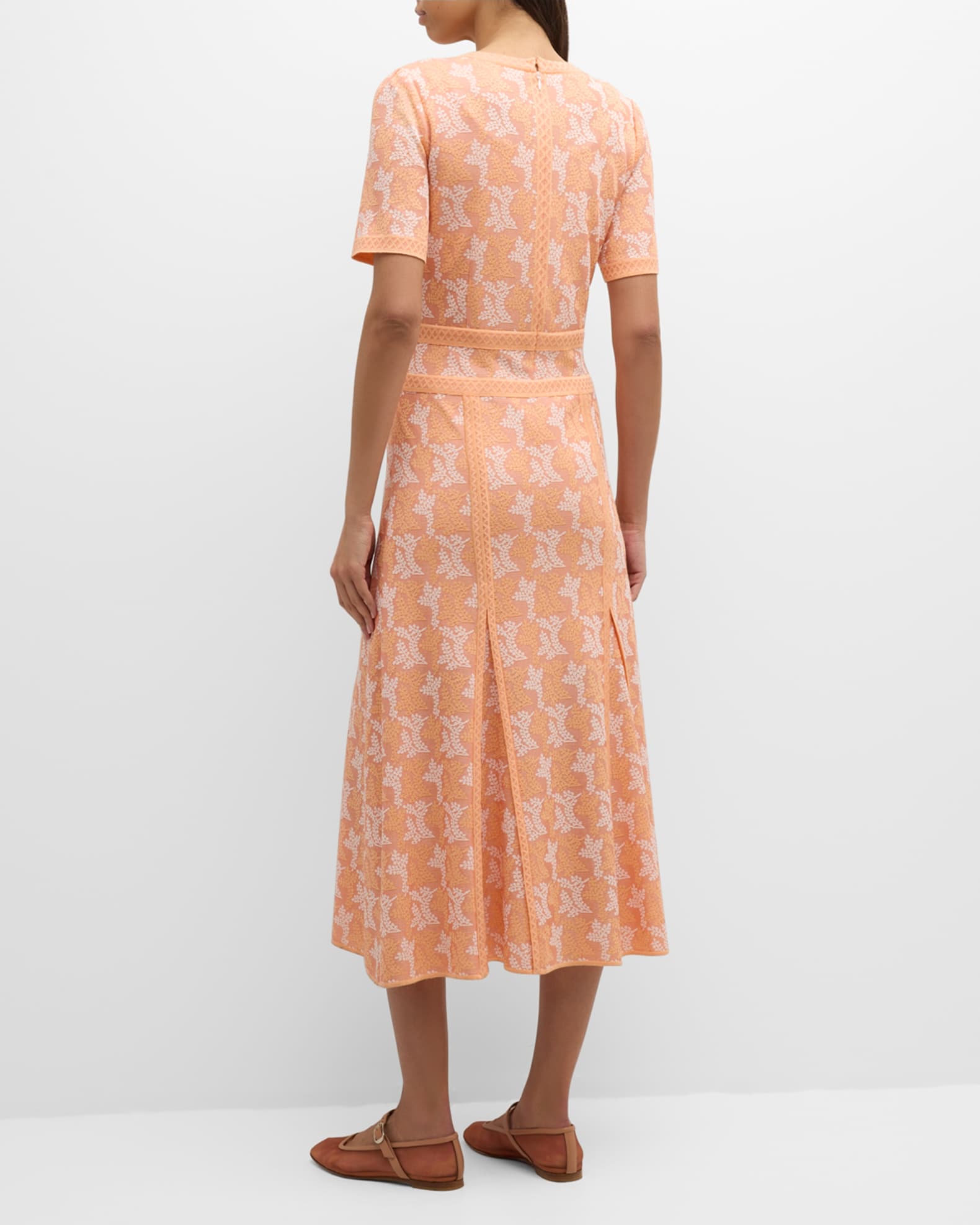 Misook Pleated Floral Intarsia Knit Midi Dress | Neiman Marcus