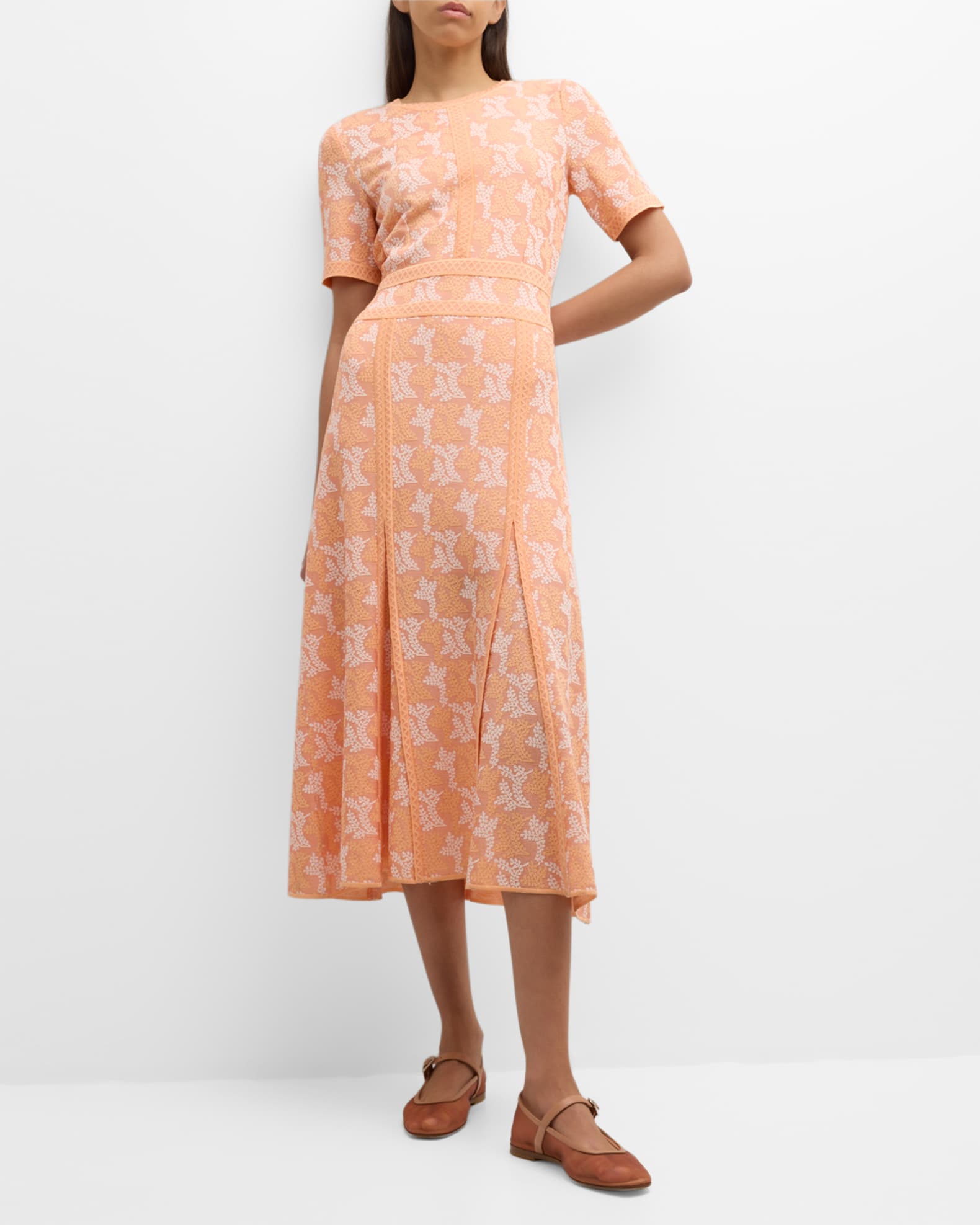 Misook Pleated Floral Intarsia Knit Midi Dress | Neiman Marcus
