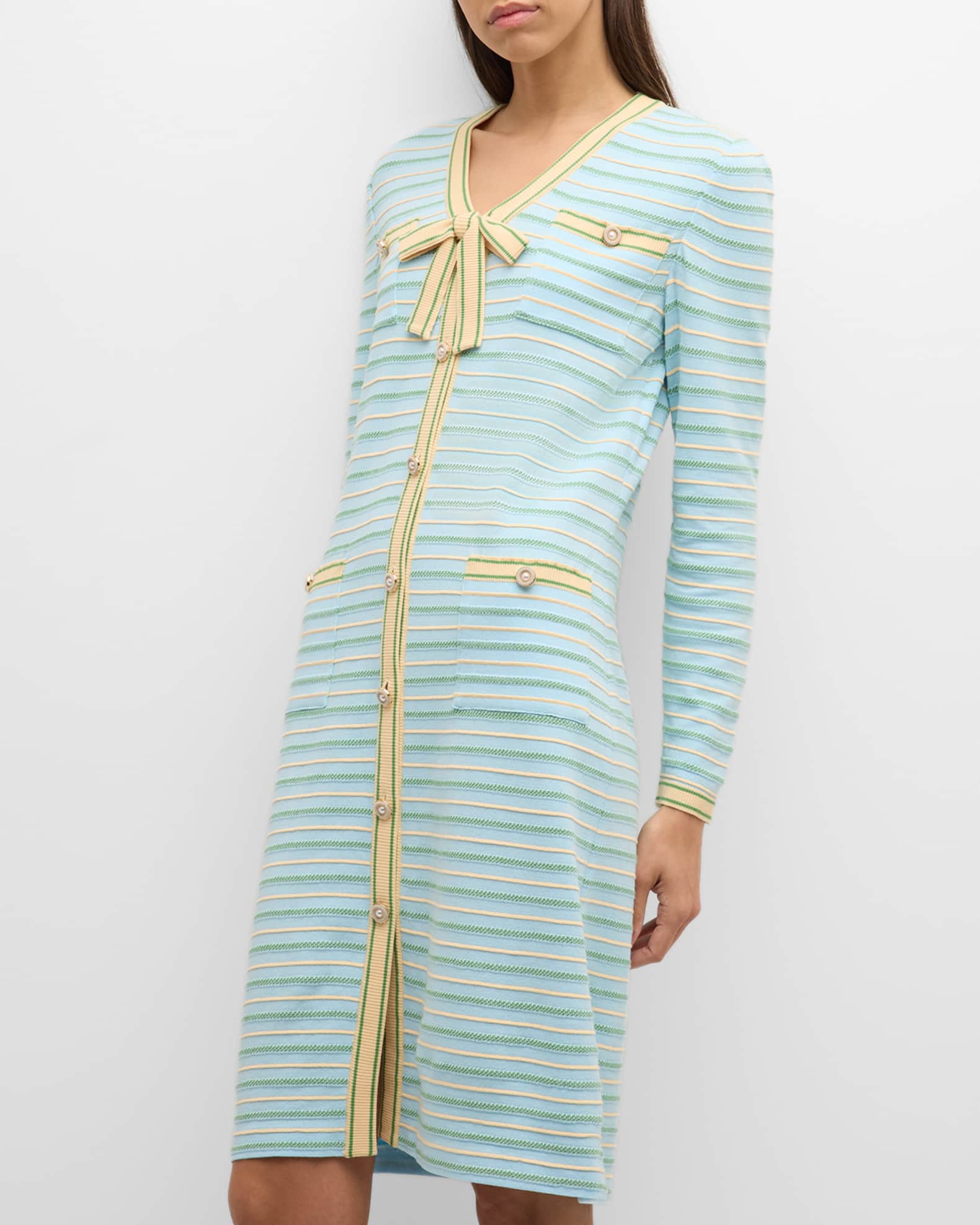 Misook Striped Button-Down Knit Midi Dress | Neiman Marcus