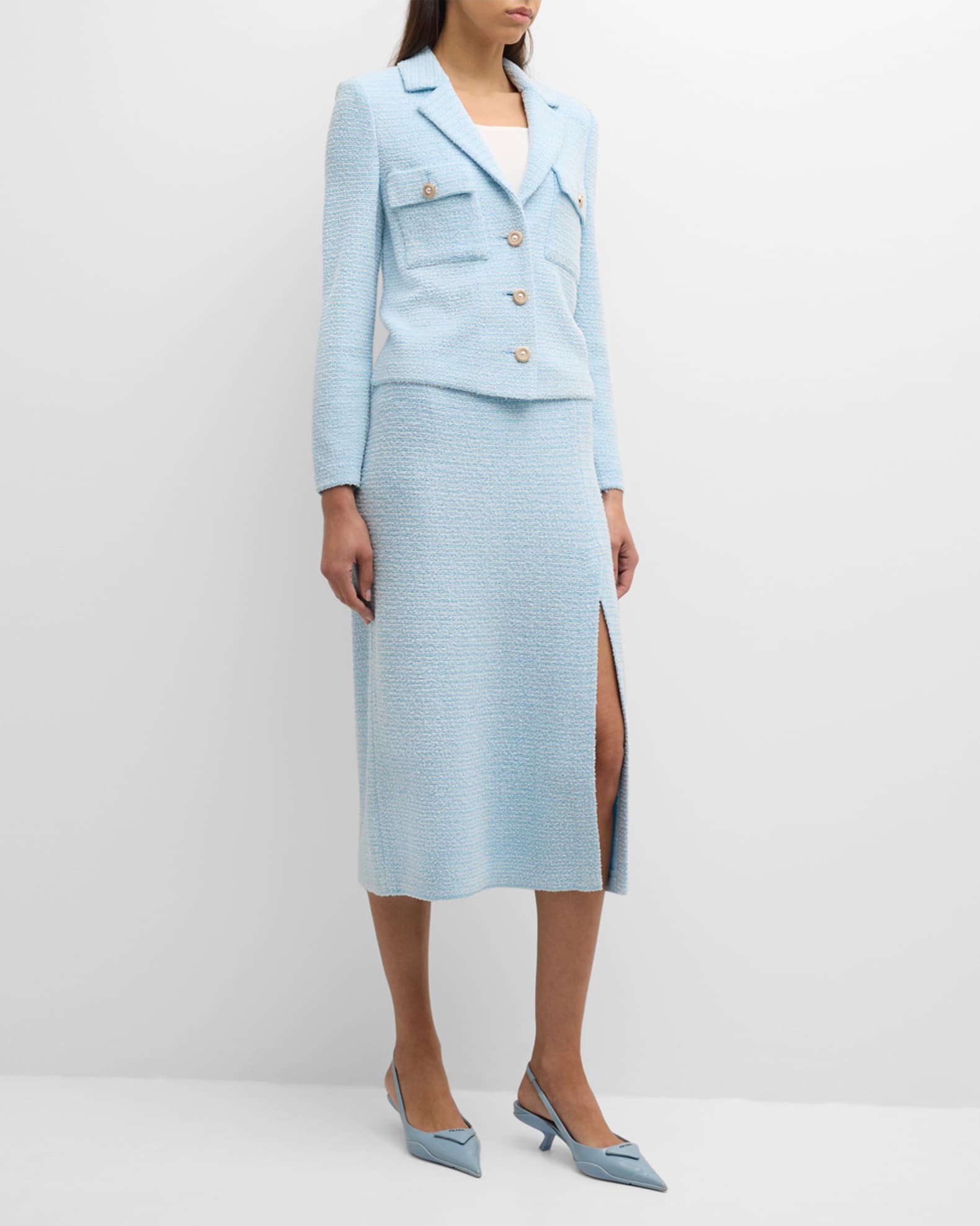 Misook Straight Tweed Knit Midi Skirt | Neiman Marcus