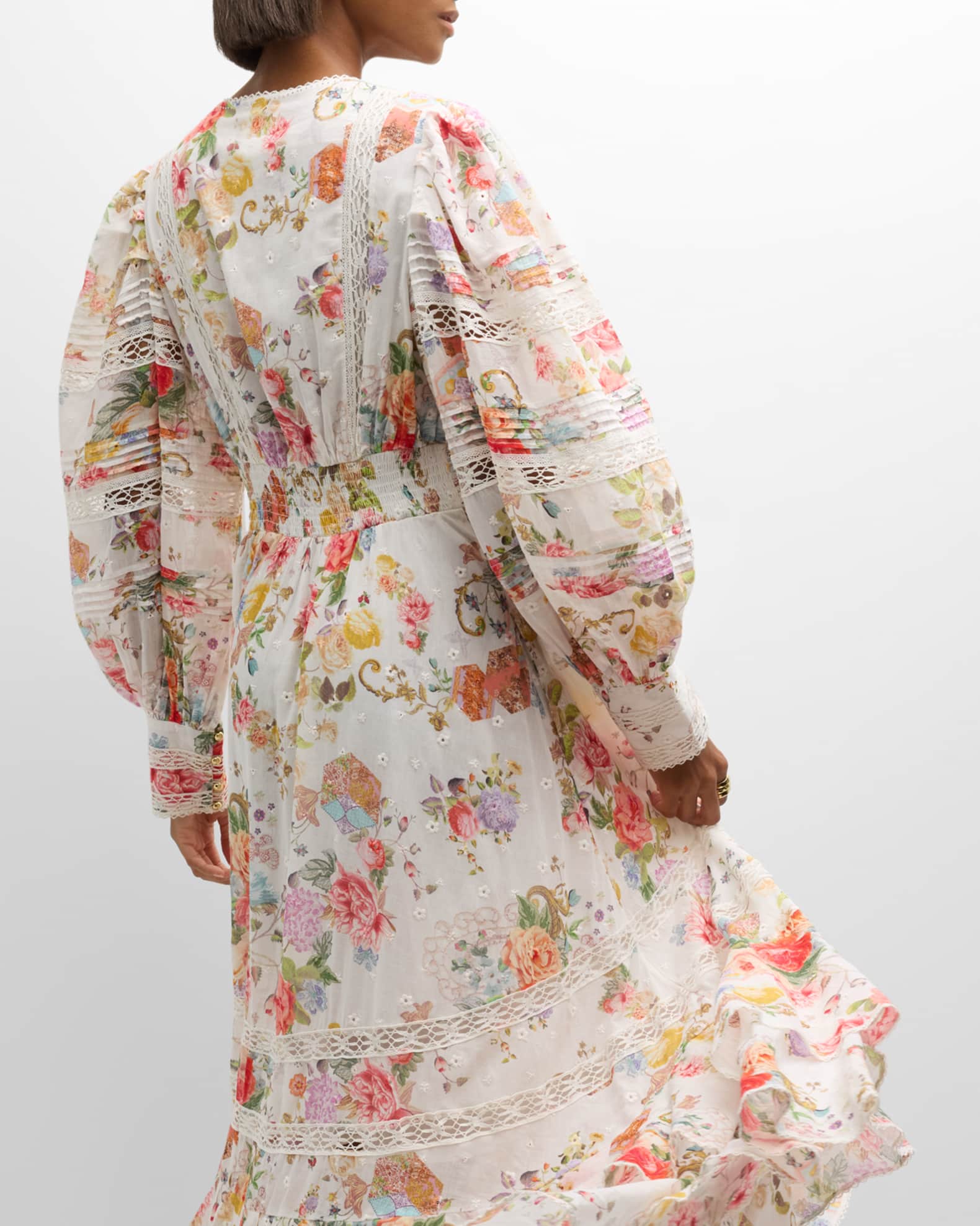 Camilla Floral Cotton Button-Front Maxi Dress with Lace Inserts ...