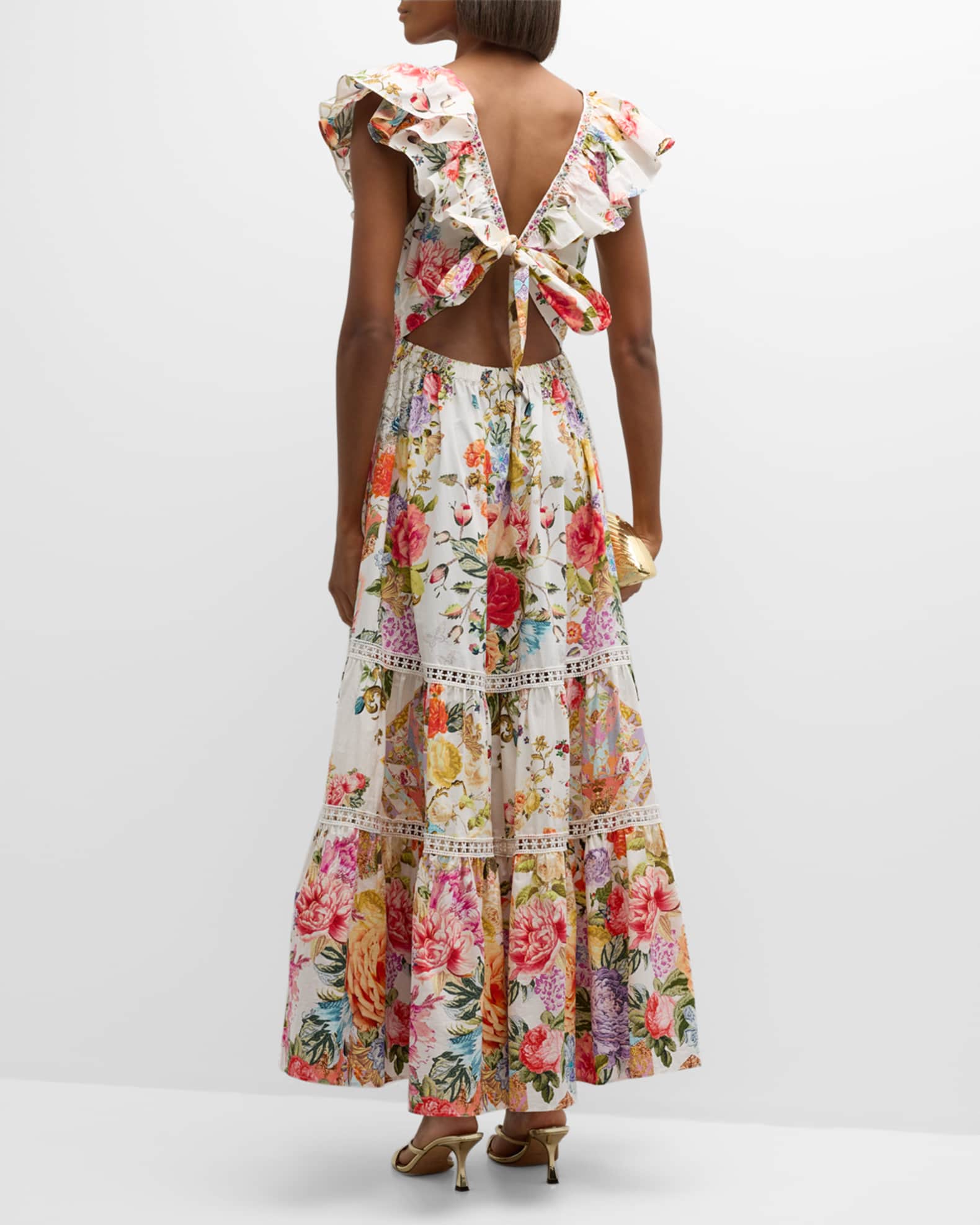 Camilla Tiered Cotton Maxi Dress with Neck Frill | Neiman Marcus