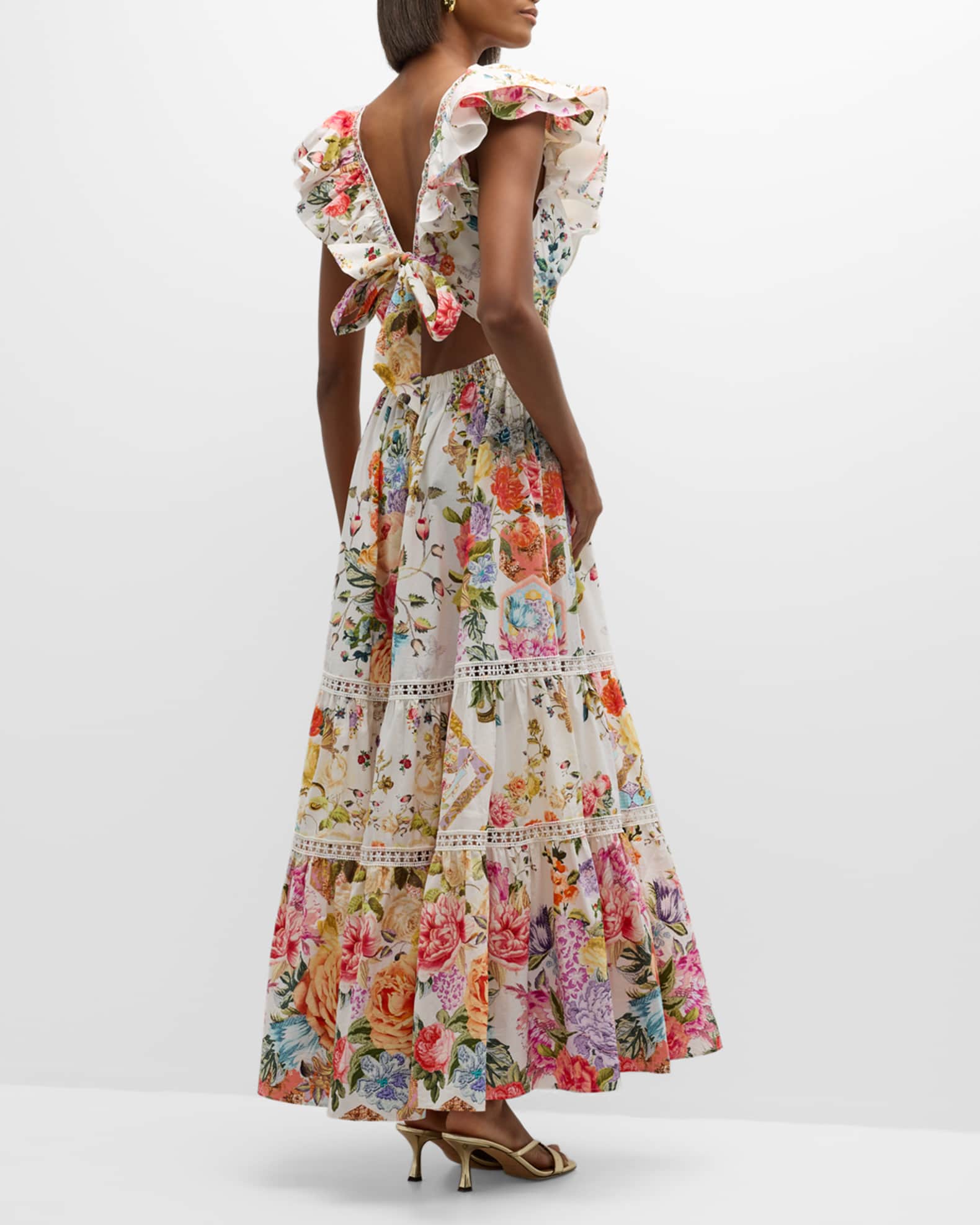 Camilla Tiered Cotton Maxi Dress with Neck Frill | Neiman Marcus