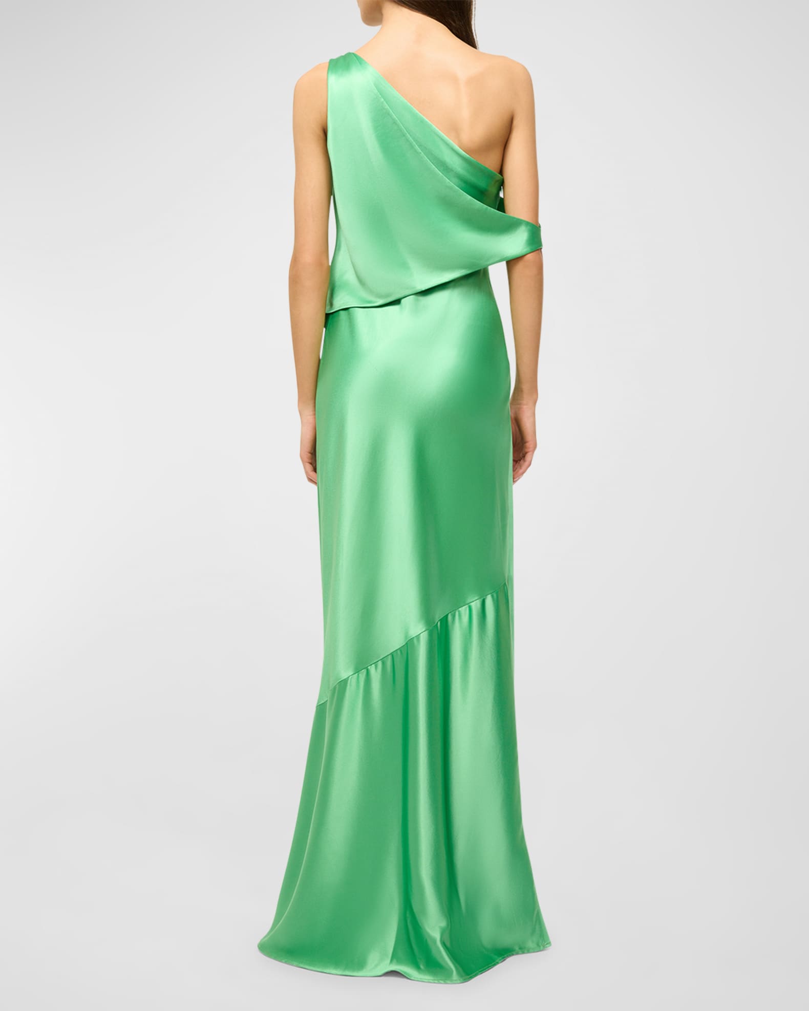 STAUD Naomi Draped Off-Shoulder Bias-Cut Satin Gown | Neiman Marcus