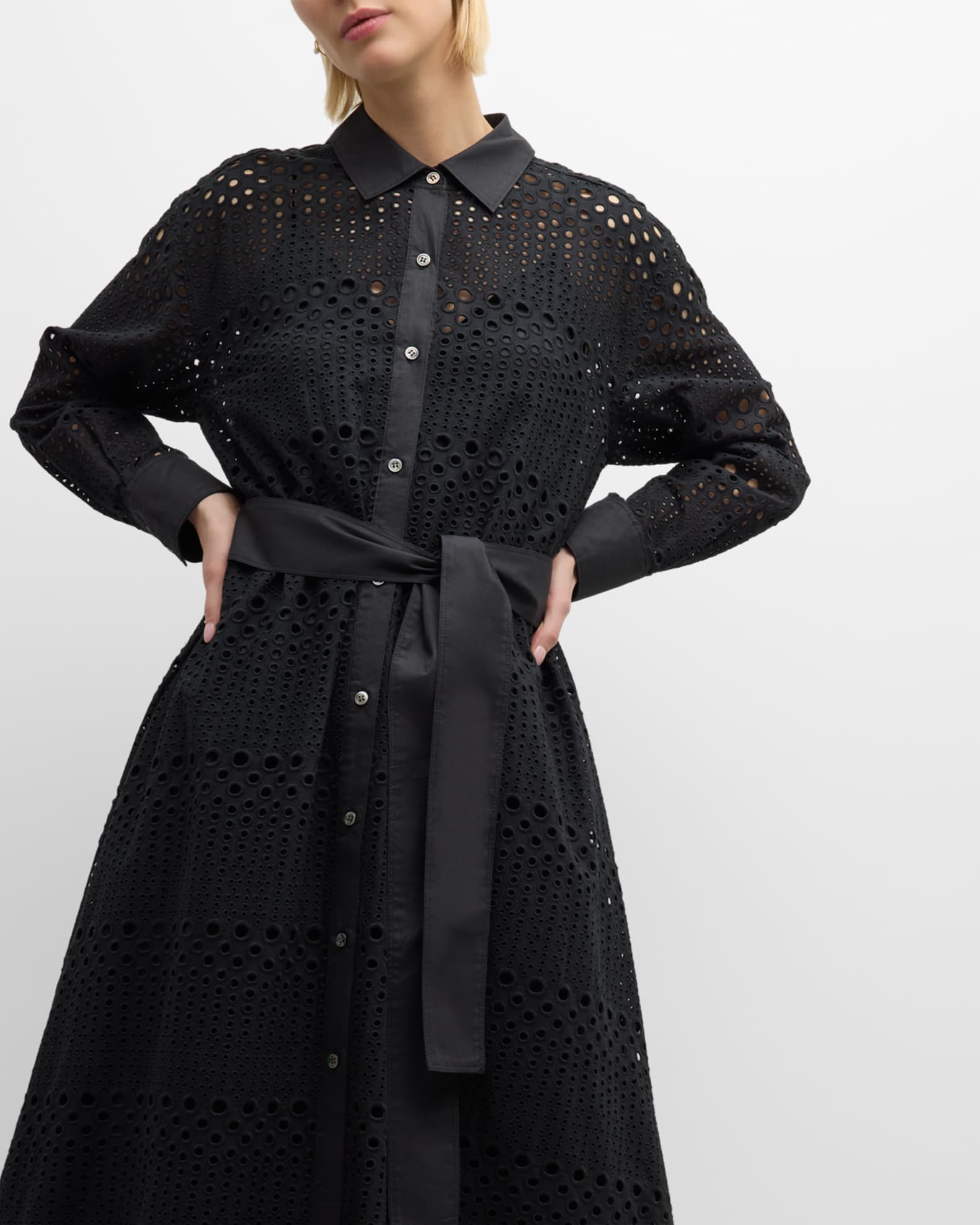 Natori Eyelet-Embroidered Cotton Midi Shirtdress | Neiman Marcus