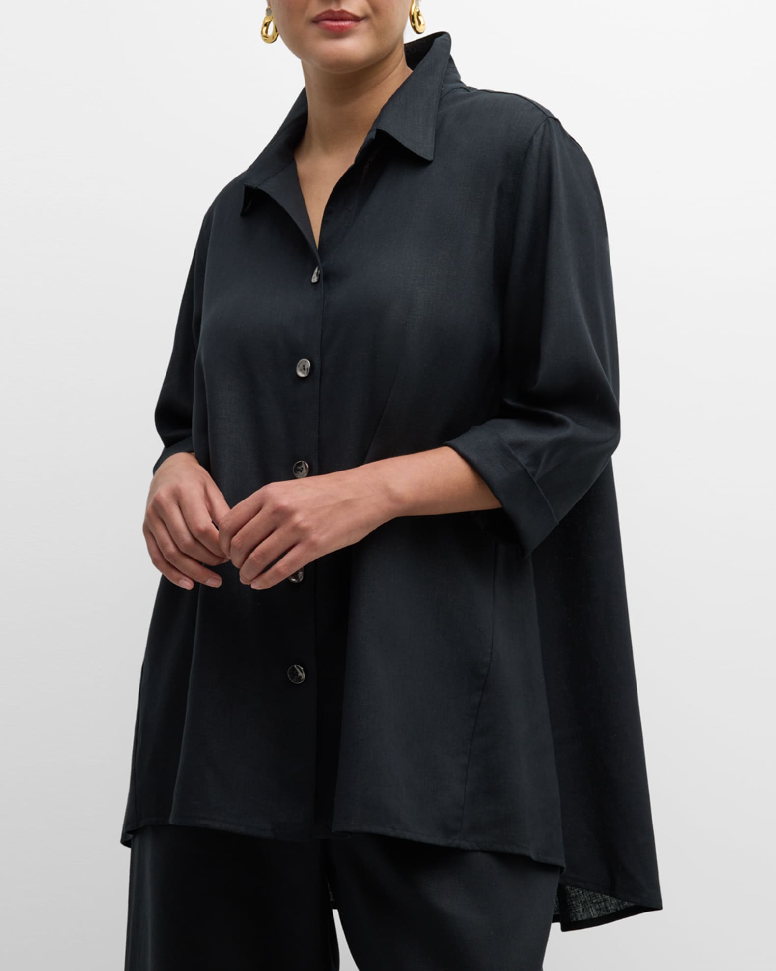 Caroline Rose Plus Plus Size High-Low Button-Down Shirt | Neiman Marcus