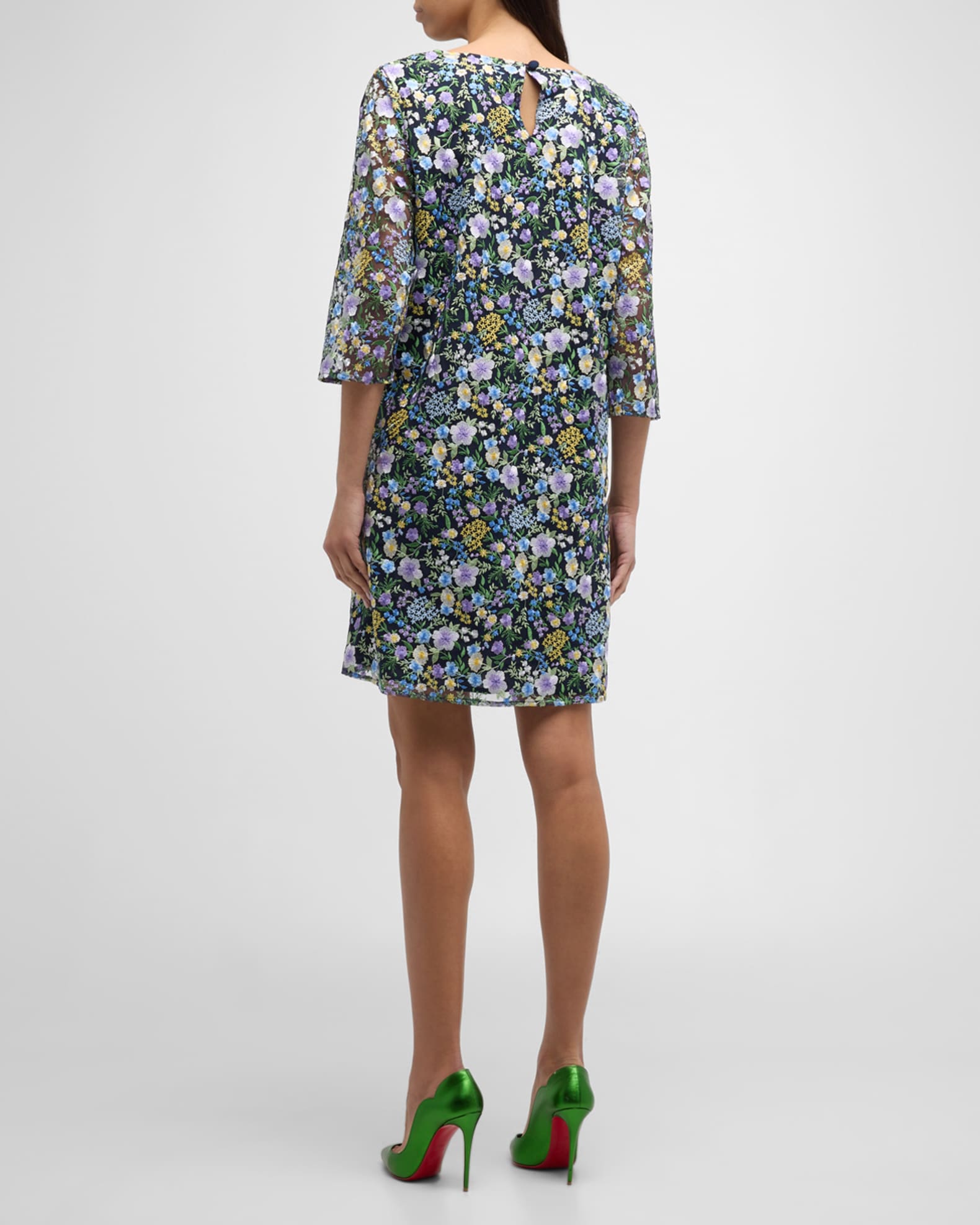 Caroline Rose Flower Basket Floral-Embroidered Shift Dress | Neiman Marcus