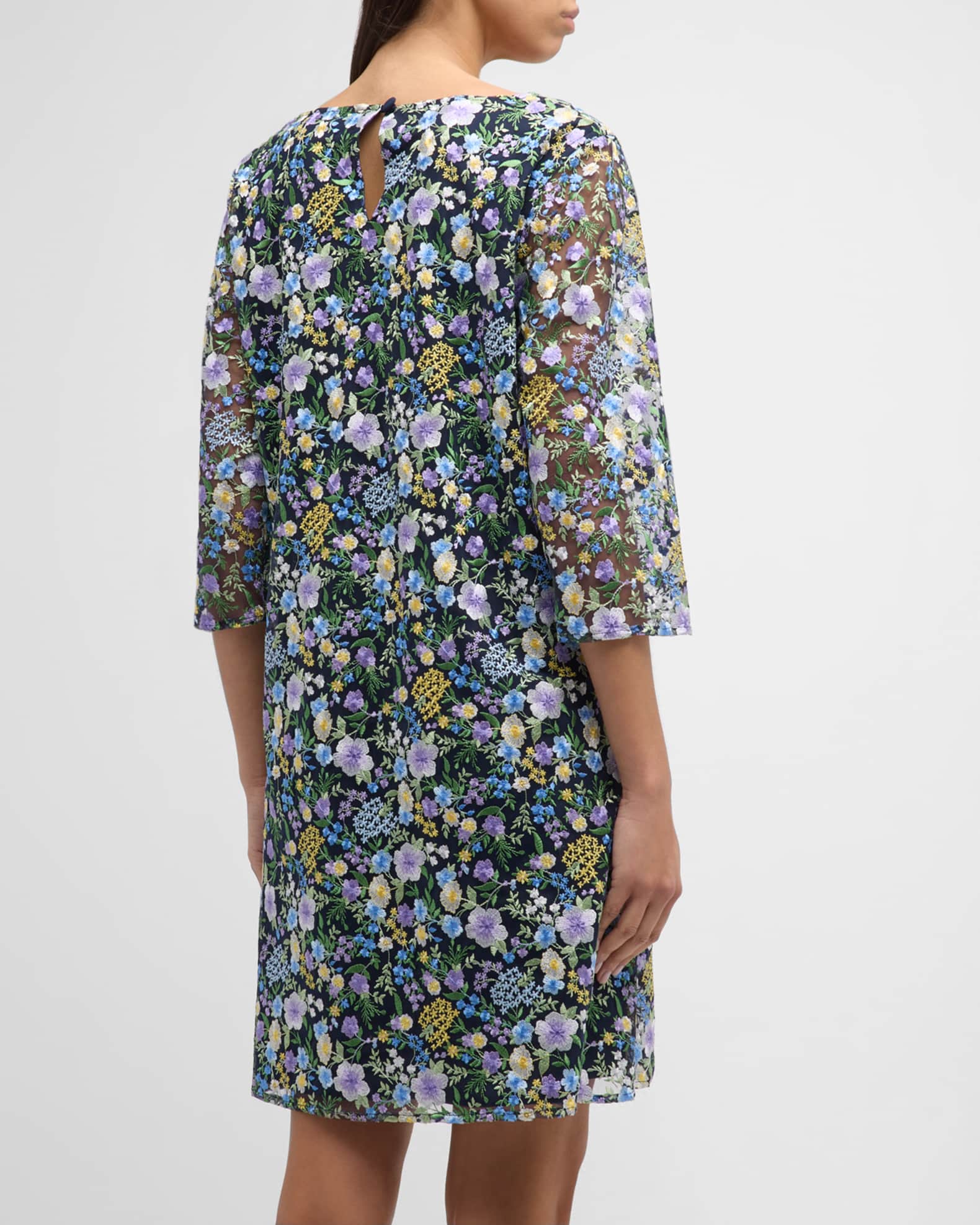 Caroline Rose Flower Basket Floral-Embroidered Shift Dress | Neiman Marcus