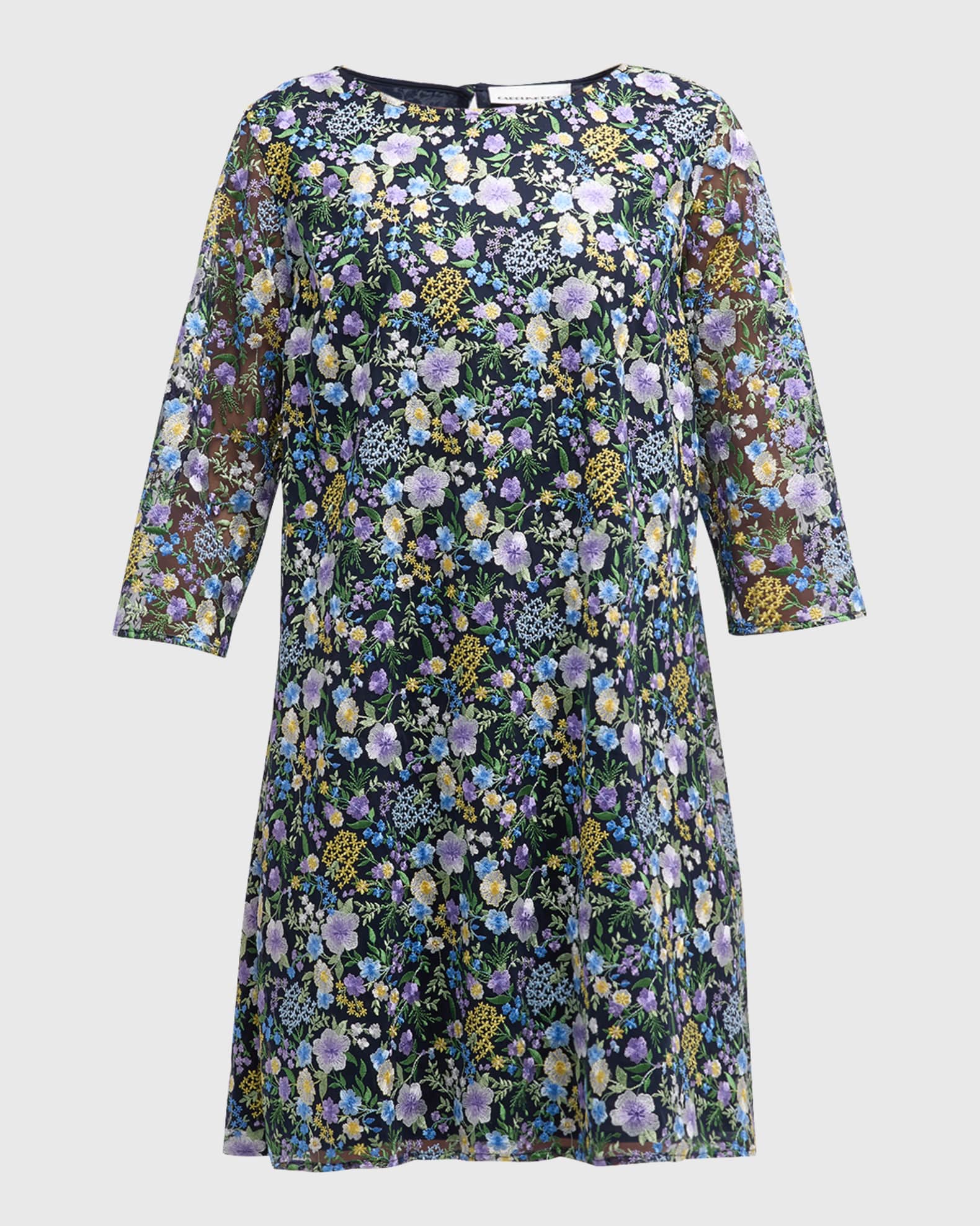 Caroline Rose Flower Basket Floral-Embroidered Shift Dress | Neiman Marcus