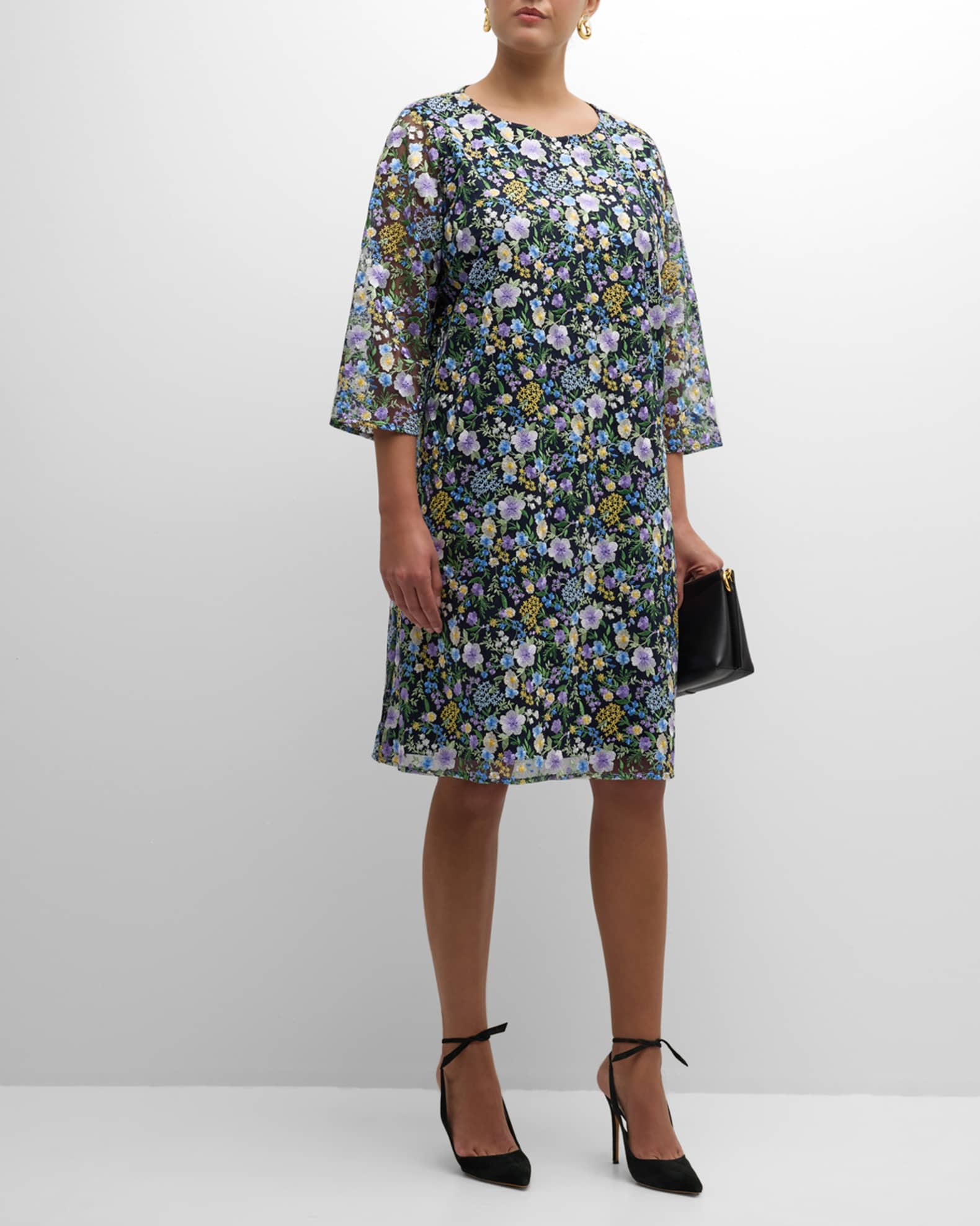 Caroline Rose Plus Plus Size Flower Basket Embroidered Dress | Neiman ...