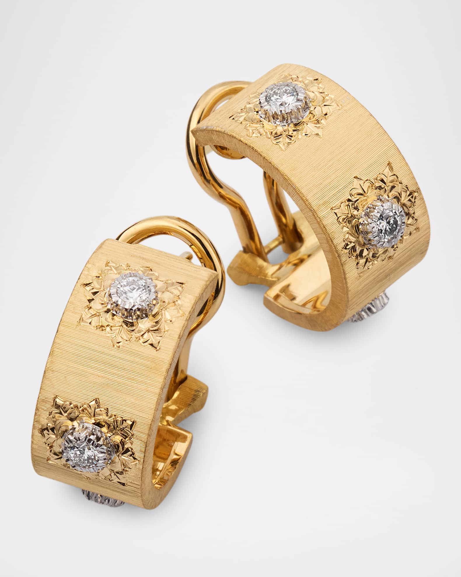 Buccellati Macri 18K Yellow Gold Diamond Hoop Earrings | Neiman Marcus