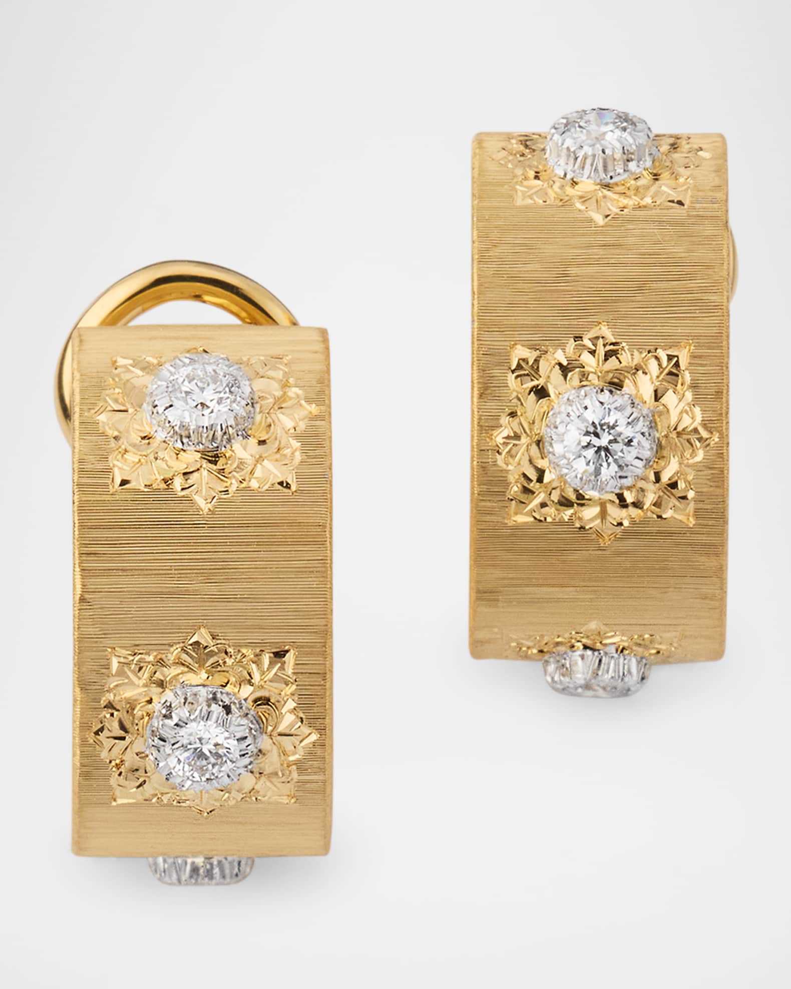 Buccellati Macri 18K Yellow Gold Diamond Hoop Earrings | Neiman Marcus