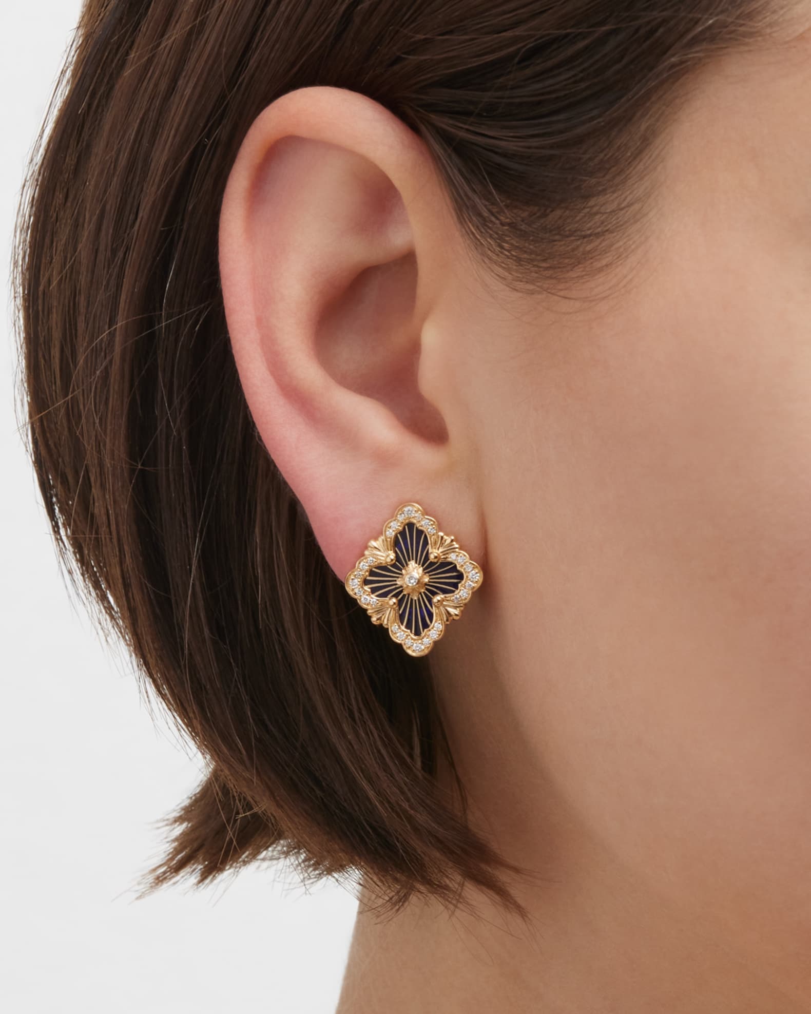 Buccellati 18K Yellow Gold Opera Tulle Blue Button Earrings | Neiman Marcus