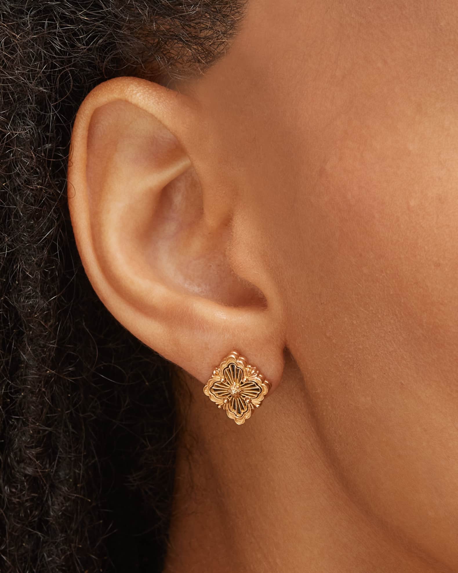 Buccellati 18K Yellow Gold Opera Tulle Onyx Button Earrings | Neiman Marcus