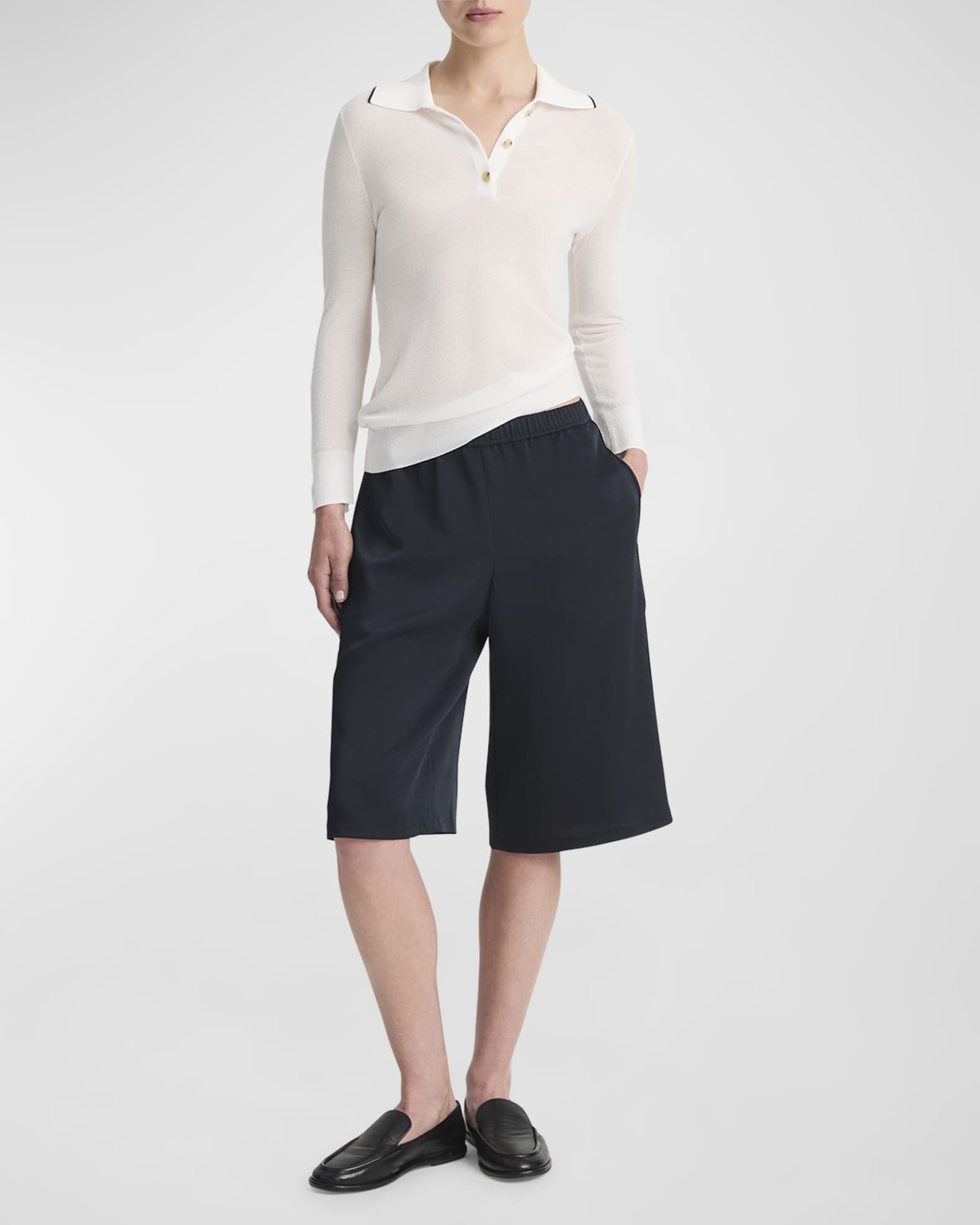 Vince Tipped Collar Long-Sleeve Pique Polo Shirt | Neiman Marcus