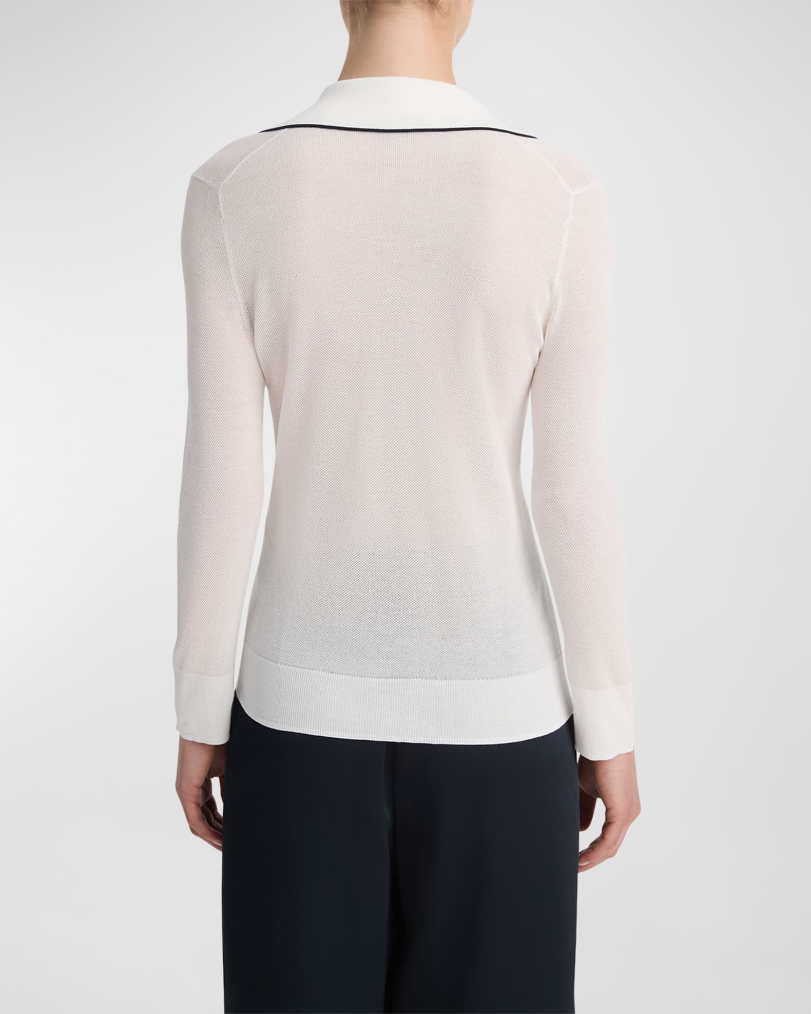 Vince Tipped Collar Long-Sleeve Pique Polo Shirt | Neiman Marcus