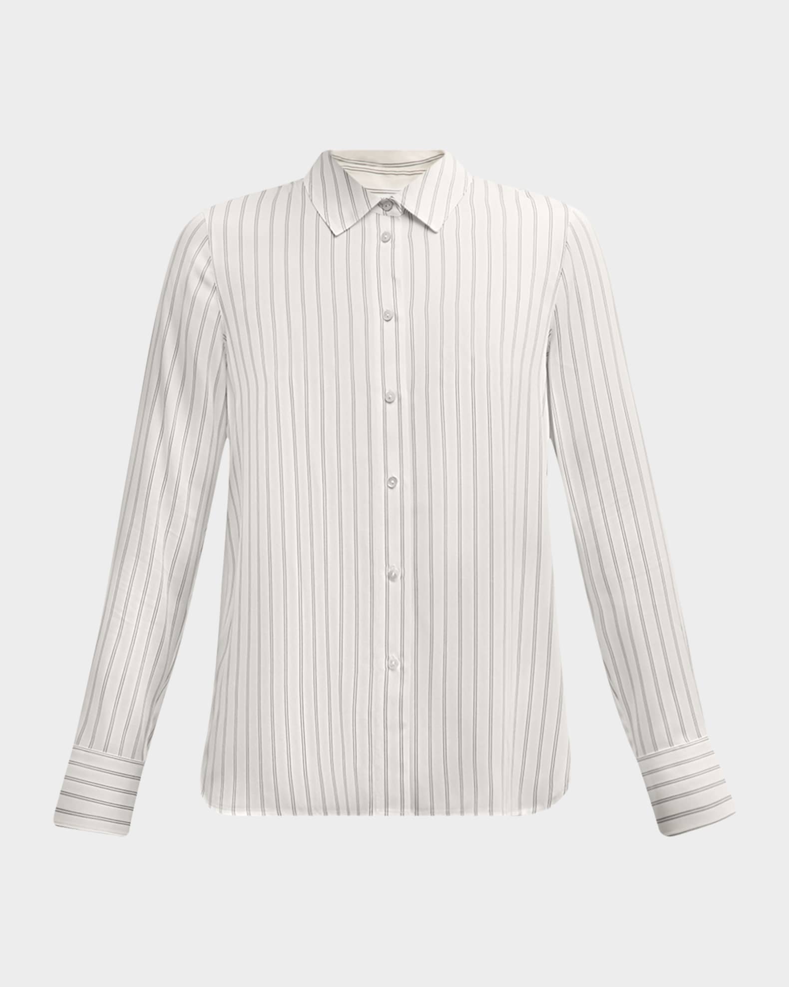 Vince Slim-Fitted Silk Stripe Blouse | Neiman Marcus