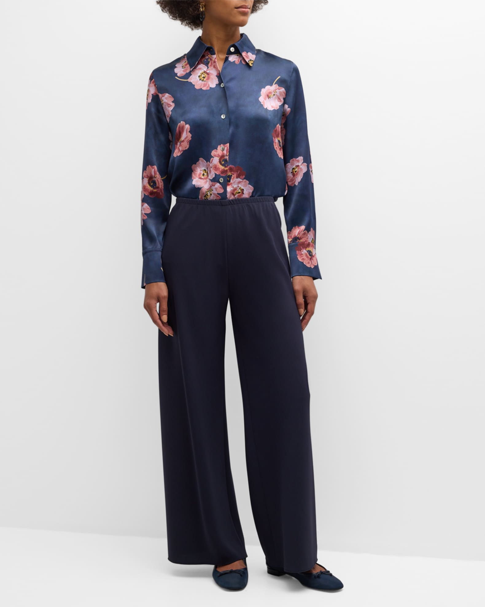 Vince Painted Poppy Long-Sleeve Silk Blouse | Neiman Marcus