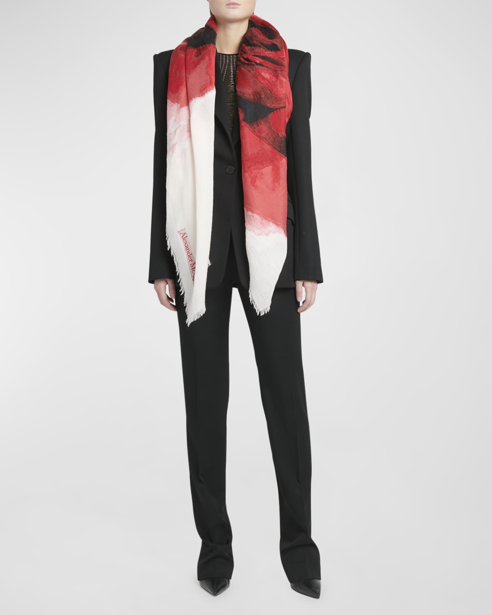 Alexander McQueen Bleeding Rose Wool-Blend Shawl | Neiman Marcus