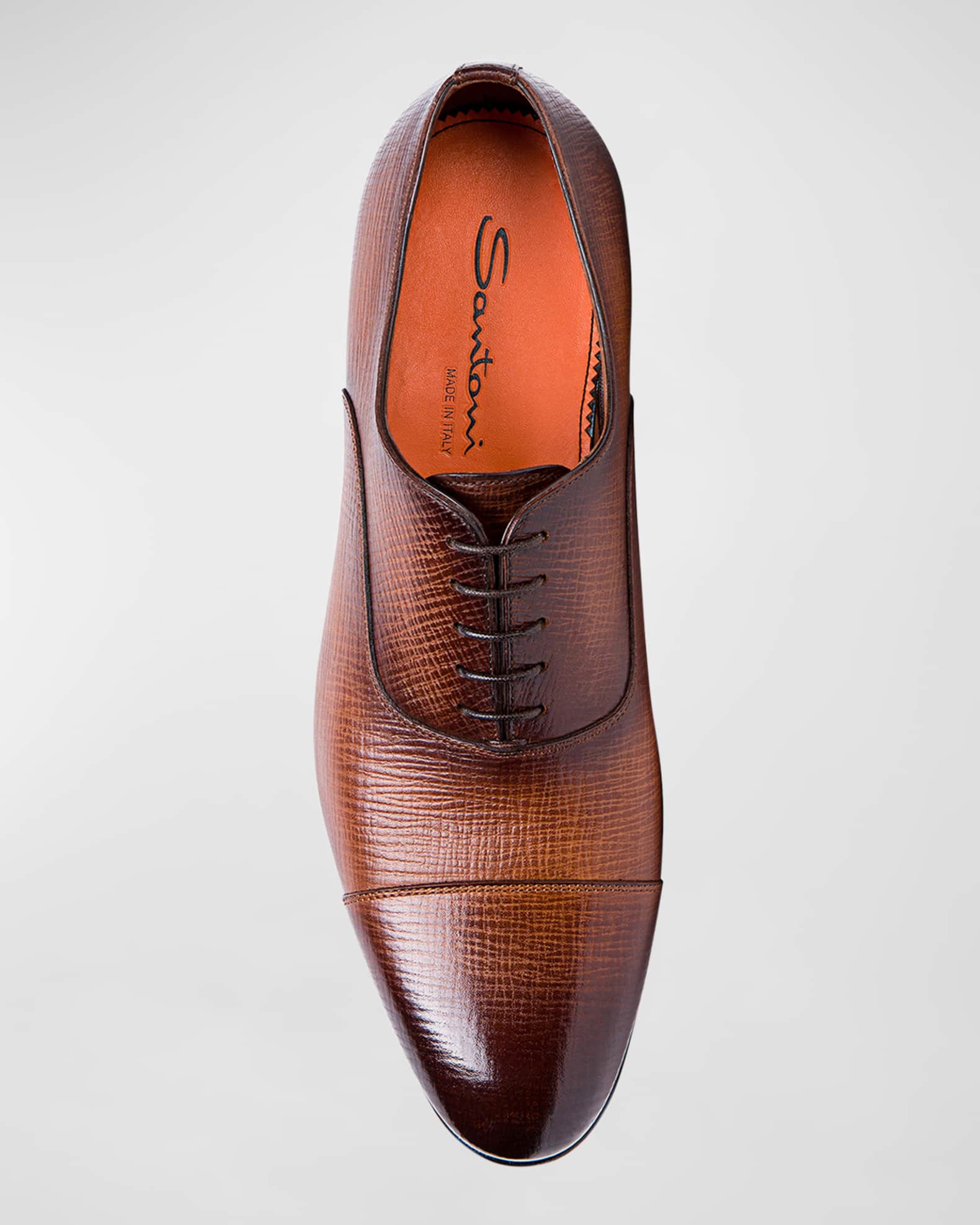 Santoni Men's Darian Textured Leather Oxfords | Neiman Marcus