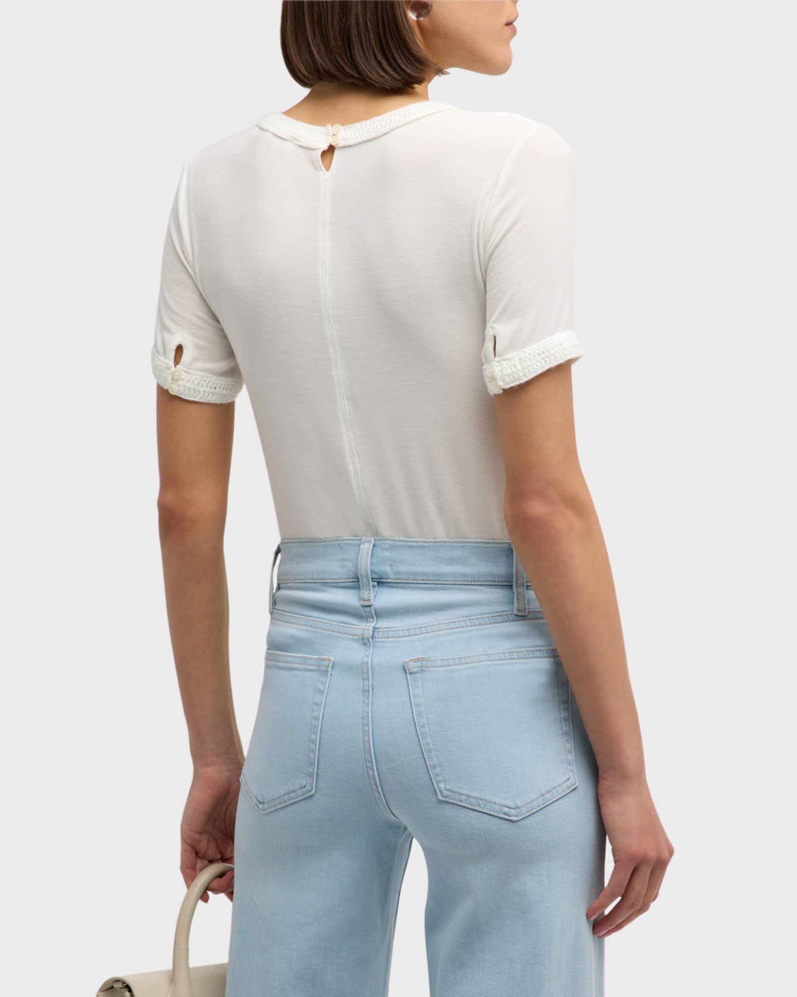 FRAME Crochet-Trim Tee | Neiman Marcus