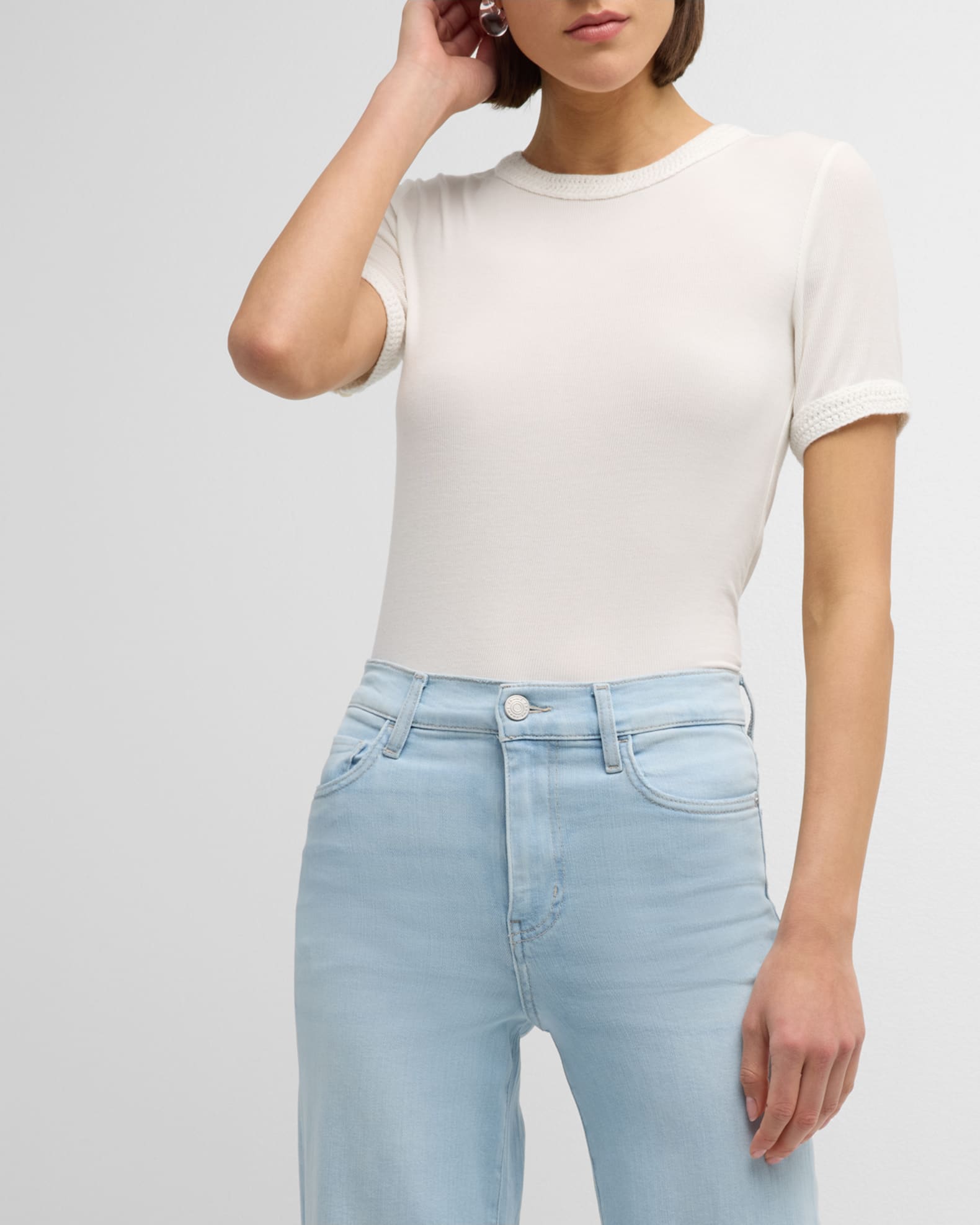 FRAME Crochet-Trim Tee | Neiman Marcus