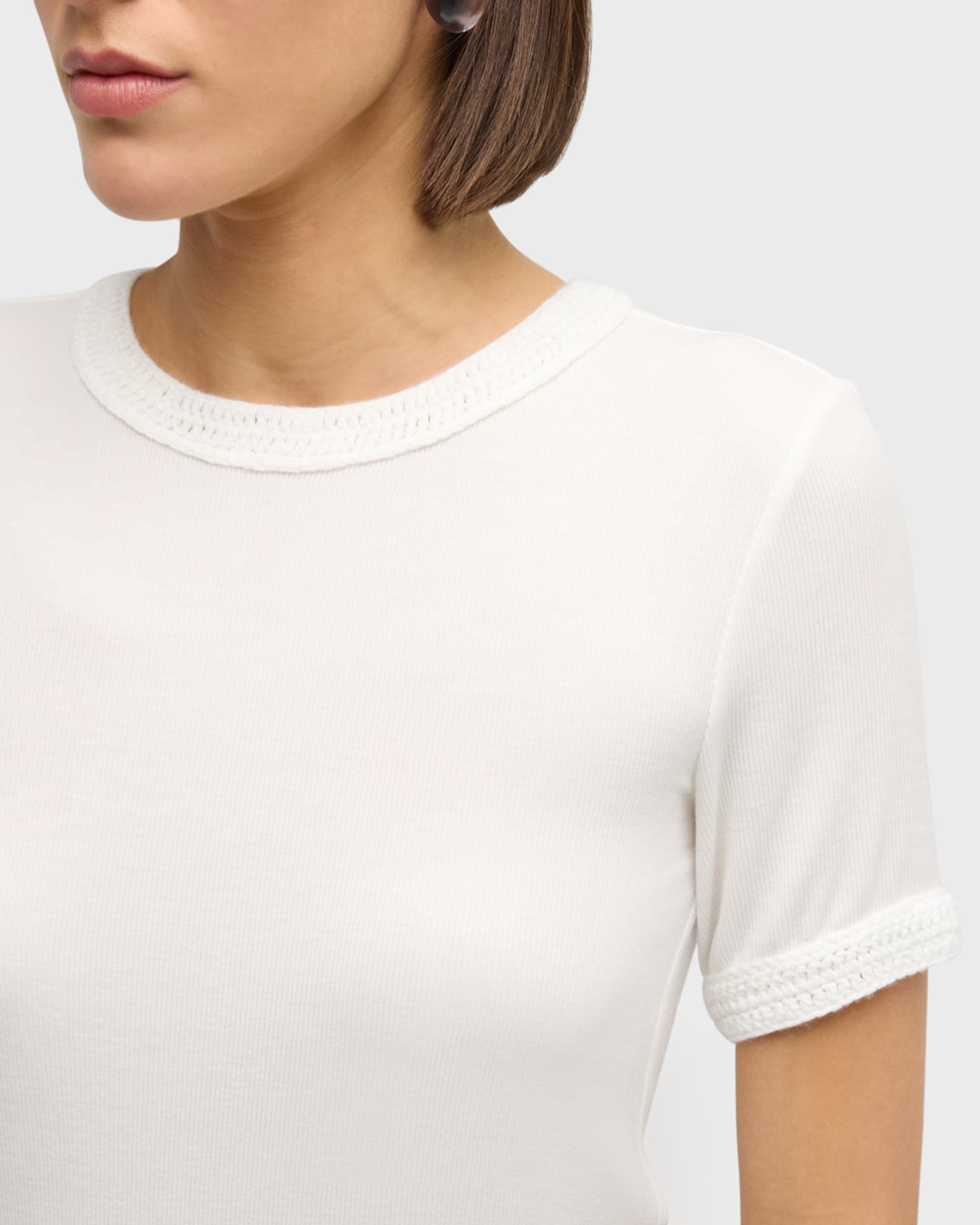 FRAME Crochet-Trim Tee | Neiman Marcus