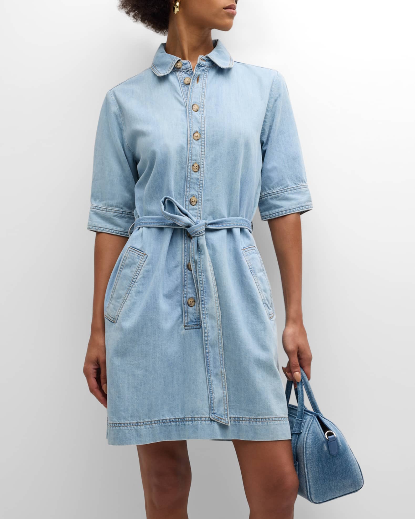 FRAME Belted Denim Shirtdress | Neiman Marcus