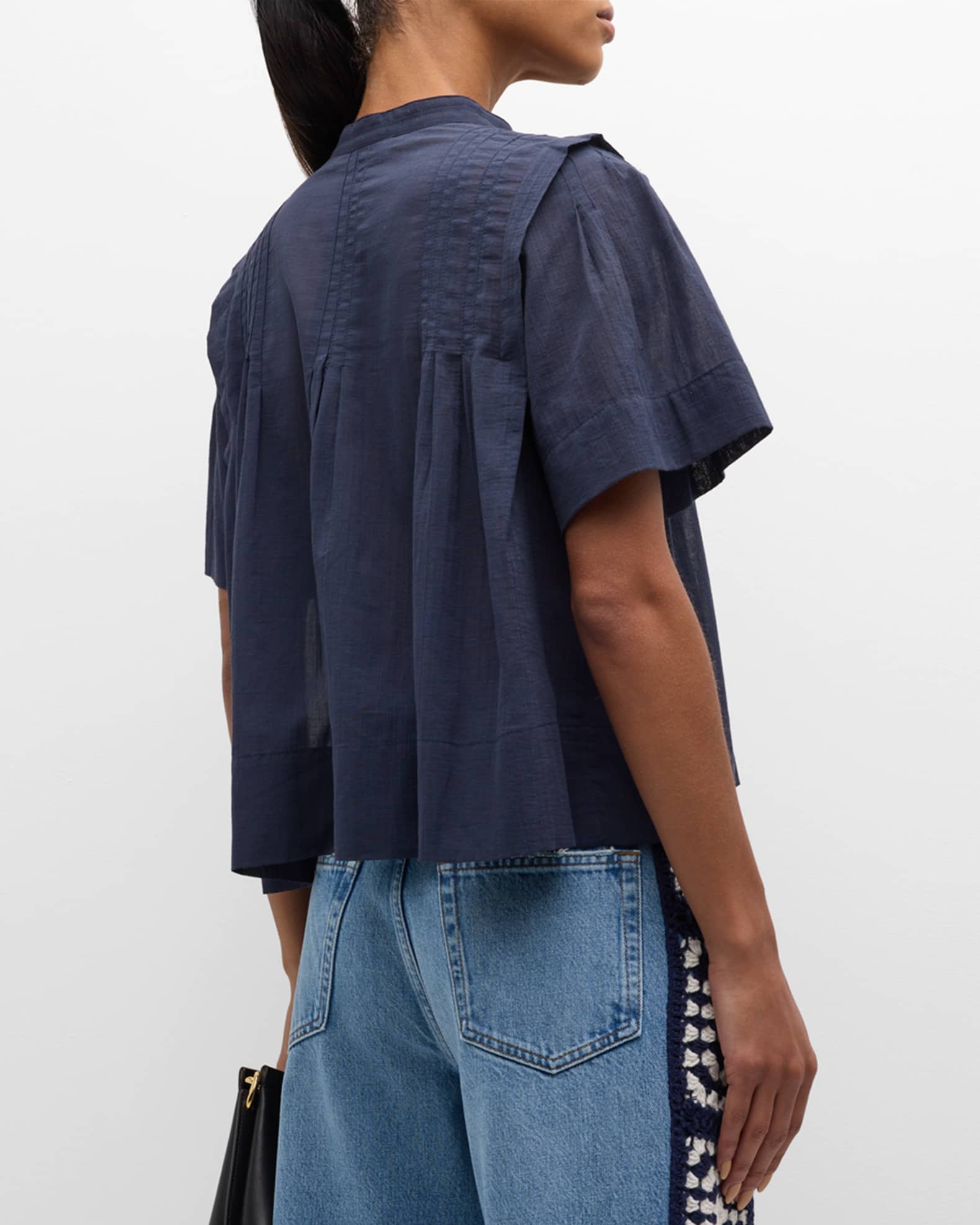 FRAME Pleated Button-Front Blouse | Neiman Marcus