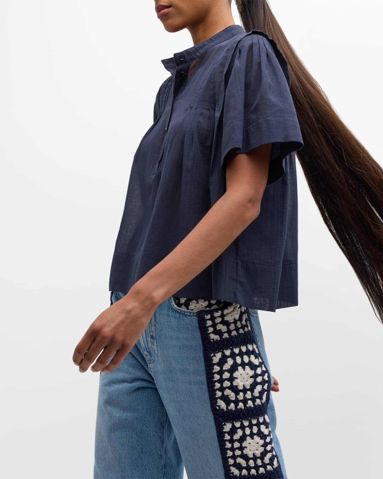 FRAME Pleated Button-Front Blouse | Neiman Marcus