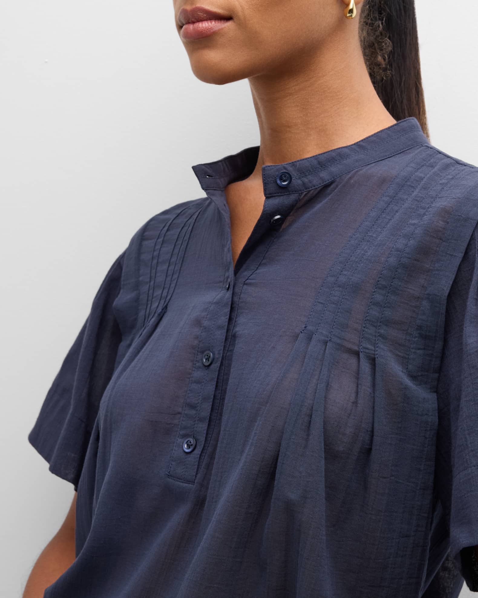 FRAME Pleated Button-Front Blouse | Neiman Marcus