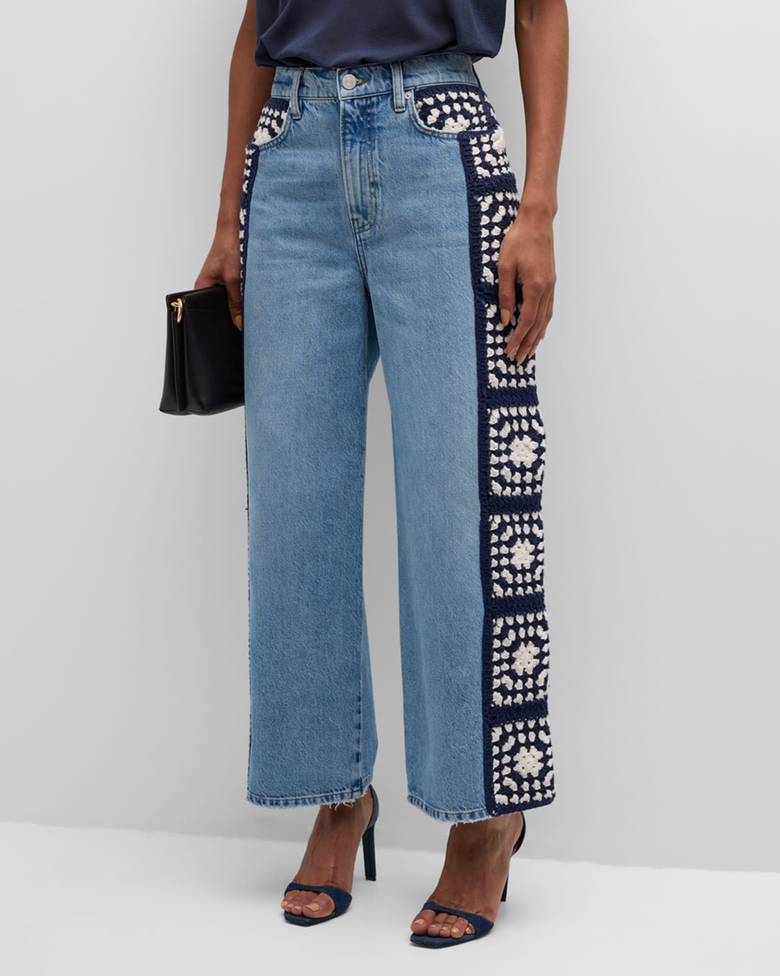 FRAME Le Jane Wide-Leg Crop Crochet Jeans | Neiman Marcus