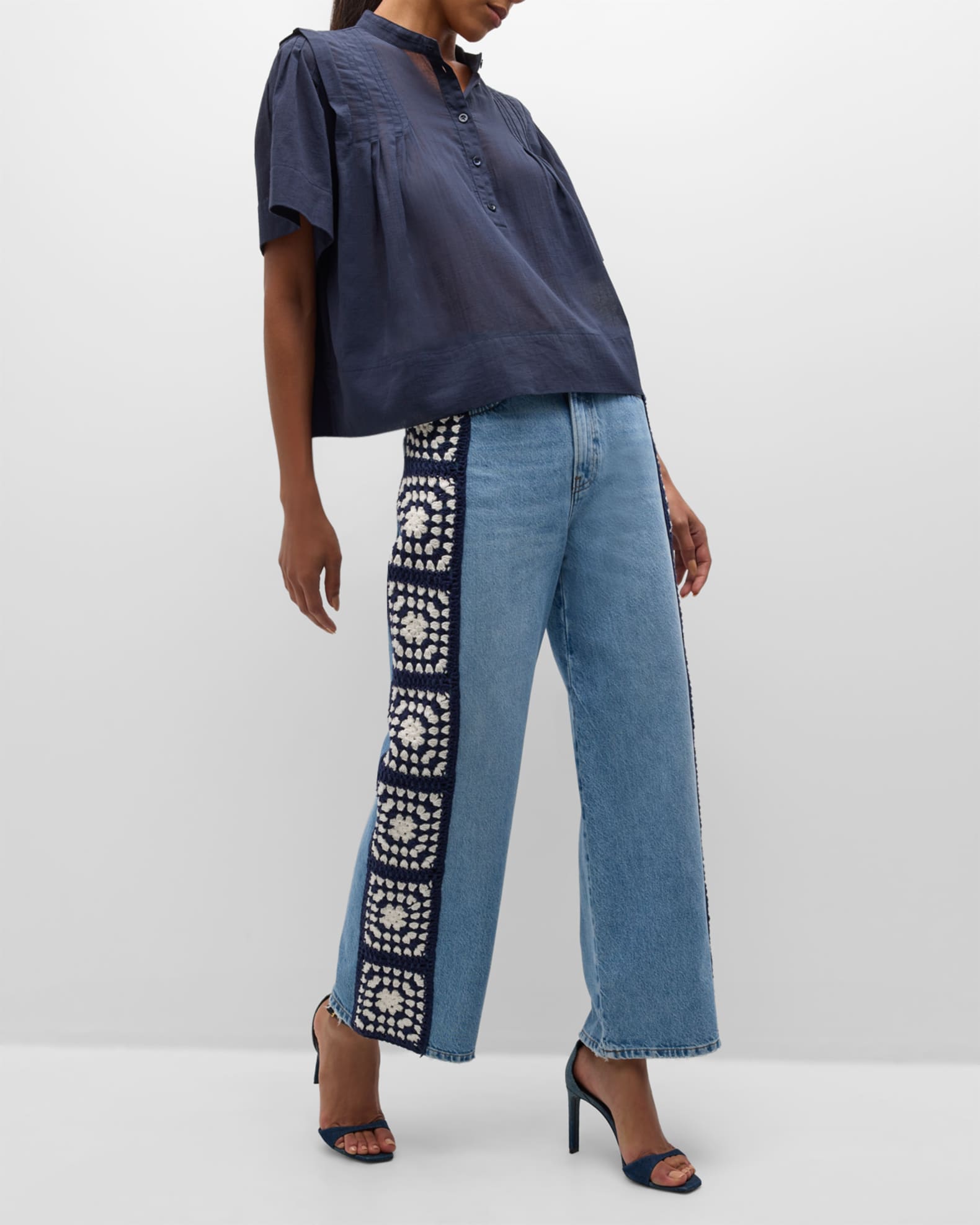 FRAME Le Jane Wide-Leg Crop Crochet Jeans | Neiman Marcus