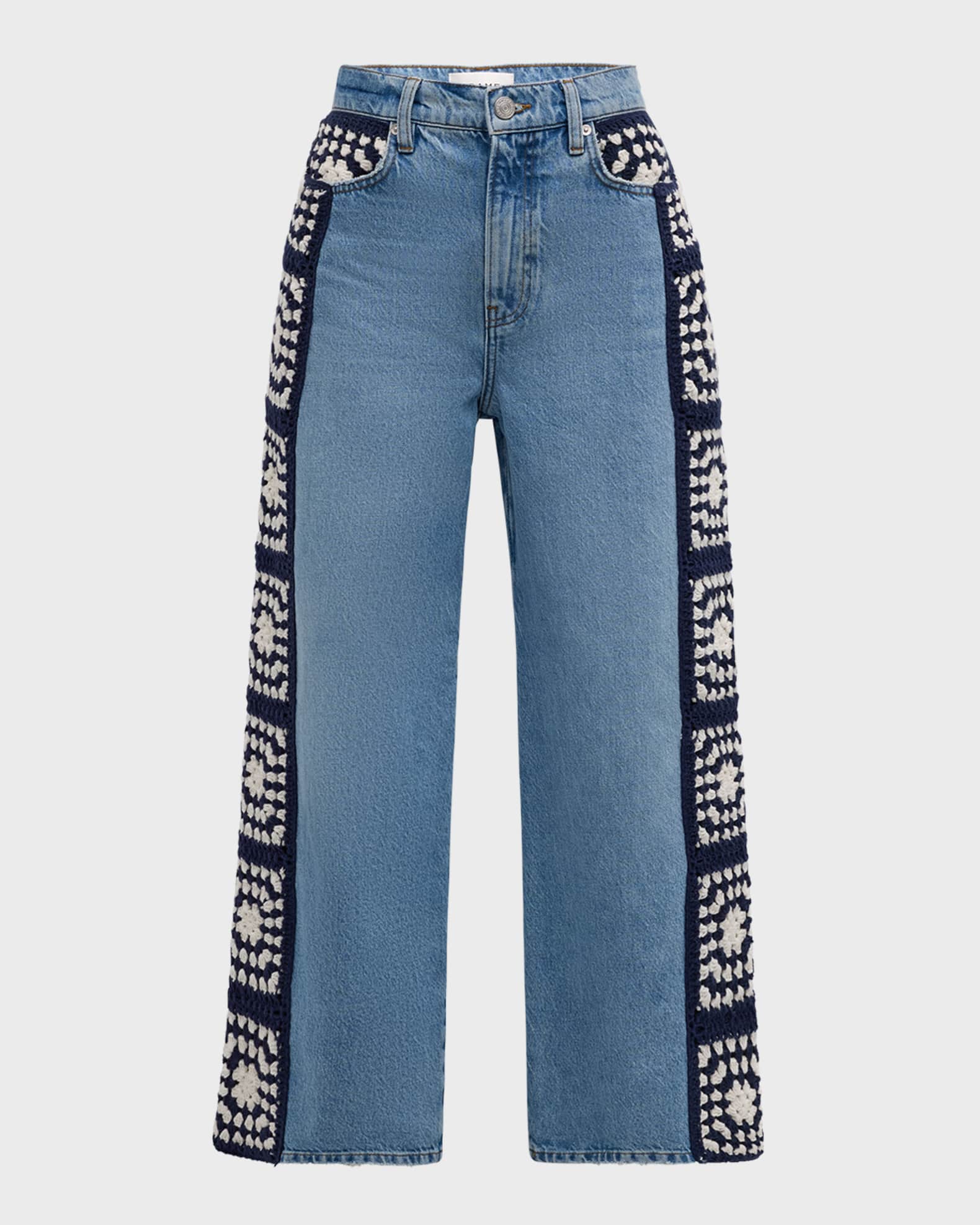 FRAME Le Jane Wide-Leg Crop Crochet Jeans | Neiman Marcus