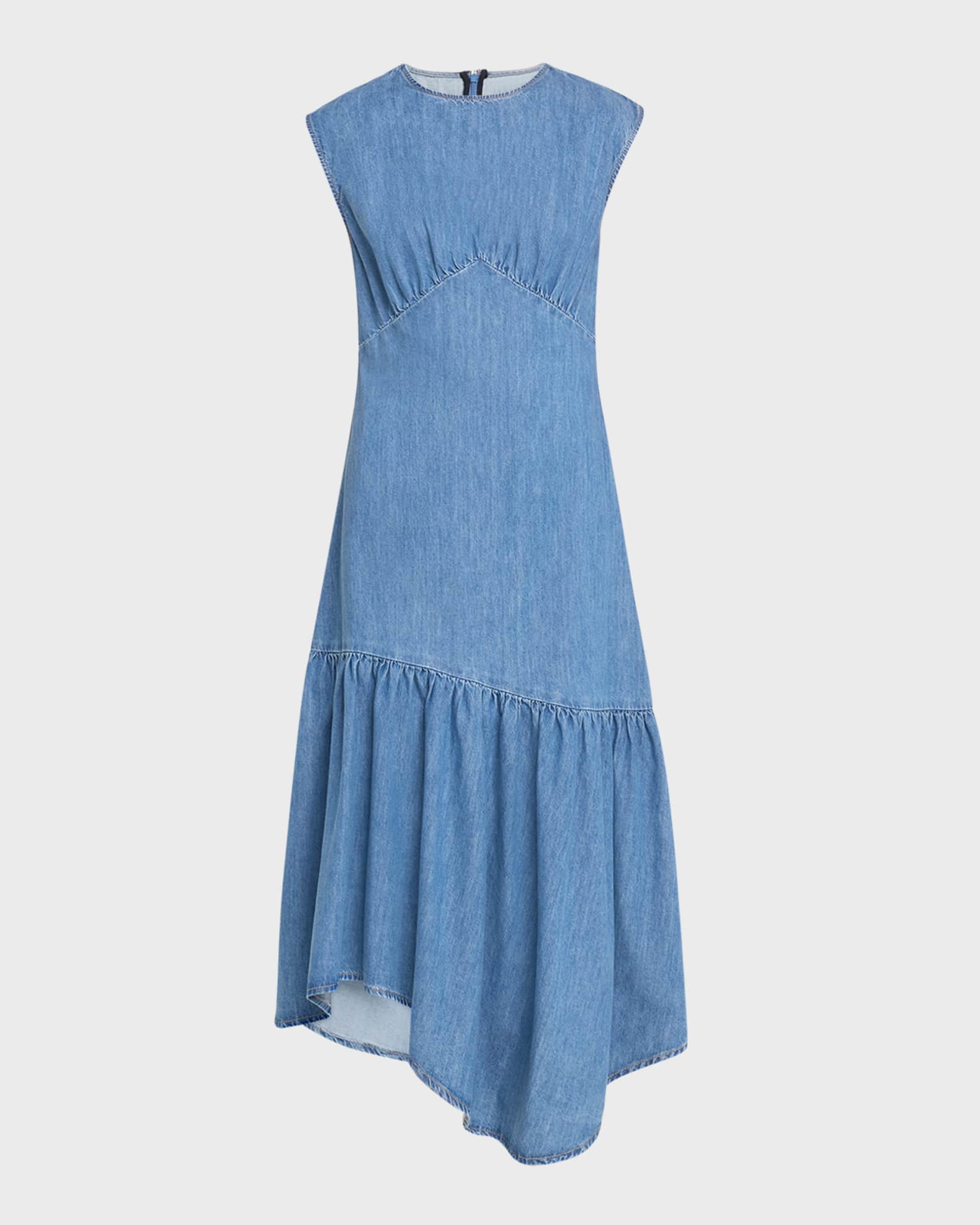 FRAME Sleeveless Tiered Denim Midi Dress | Neiman Marcus