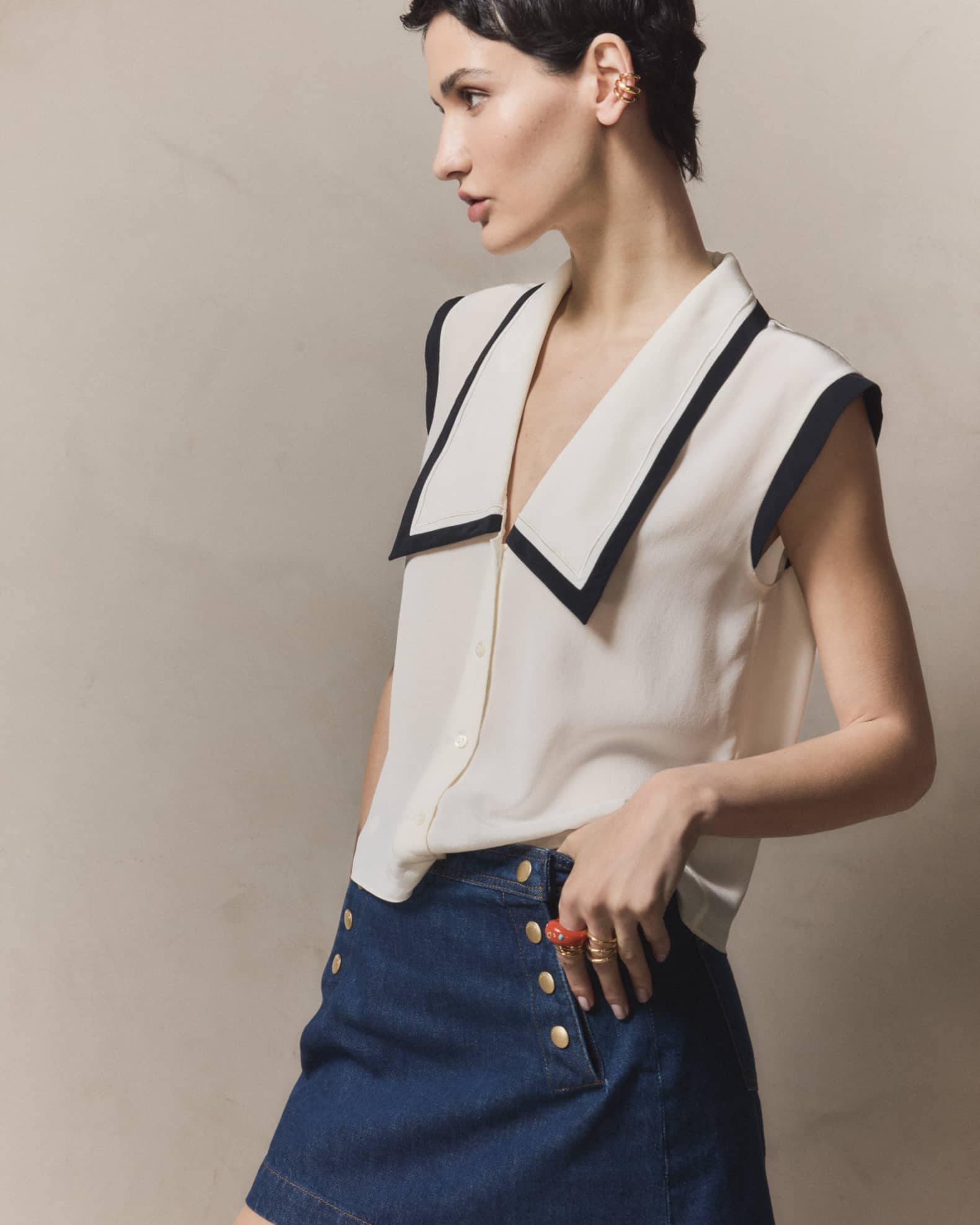 FRAME Sleeveless Sailor Blouse | Neiman Marcus